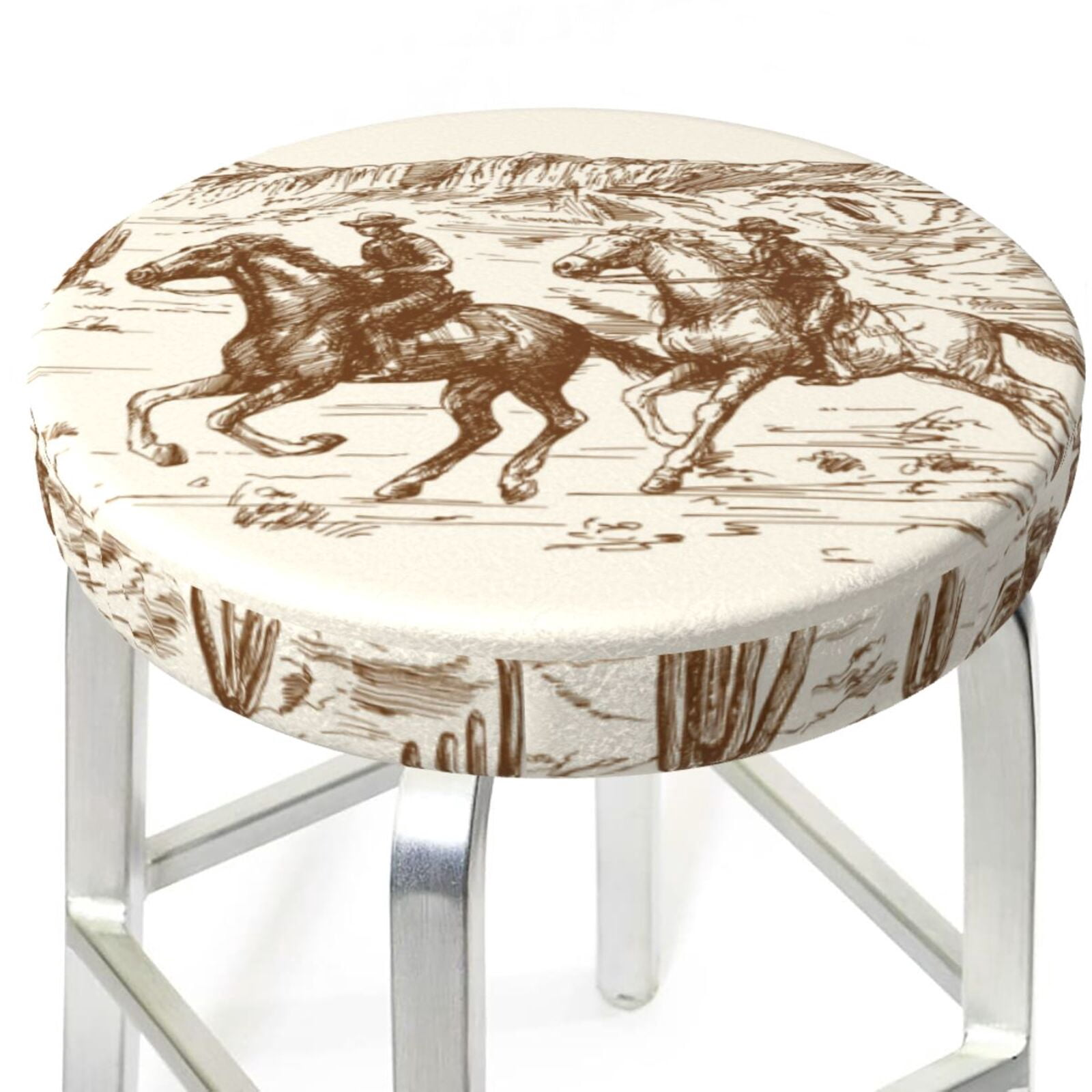 Round Bar Stool Seat Covers, Western Desert Cowboys1 Elastic Round ...