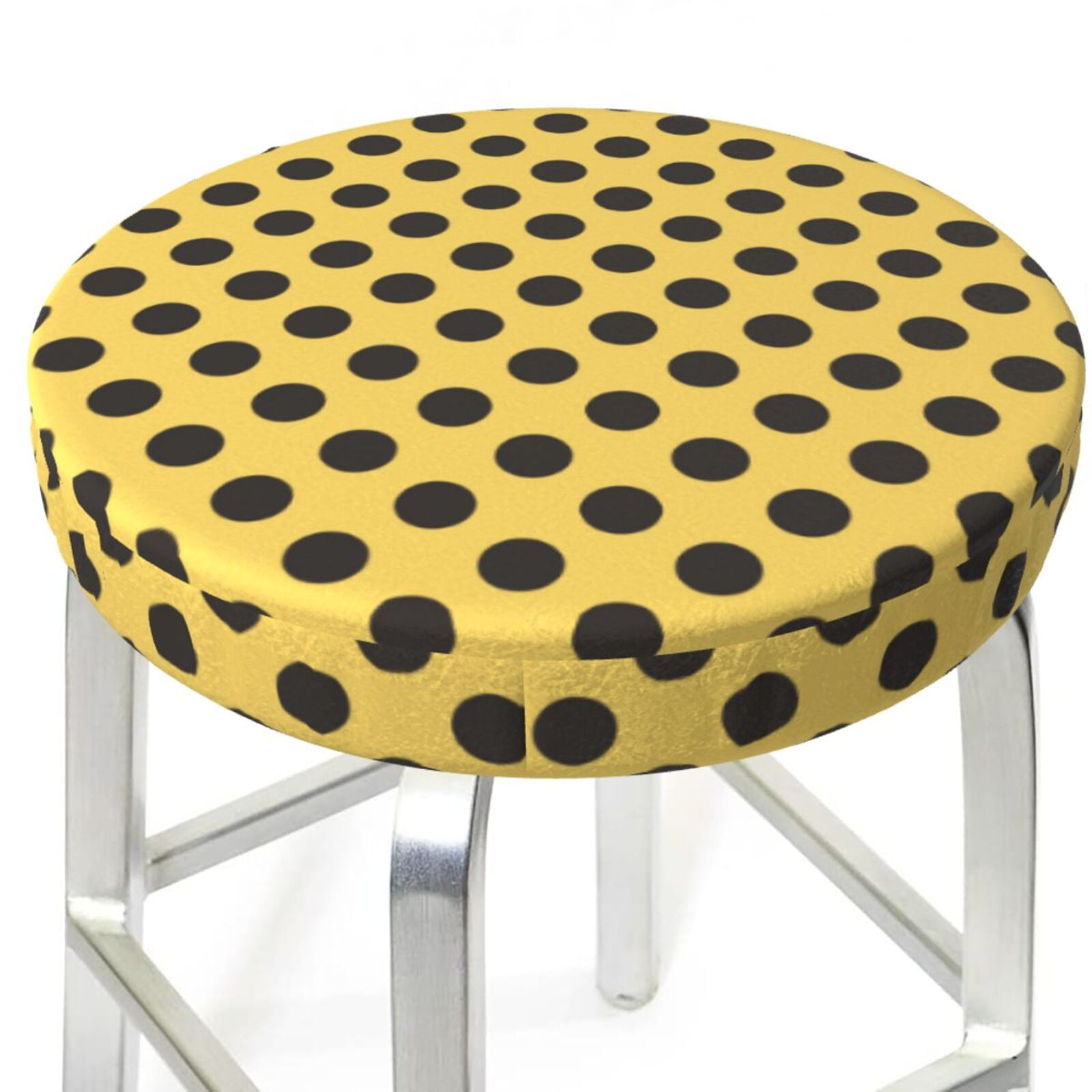 Round Bar Stool Seat Covers, black polka dots yellow Elastic Round ...