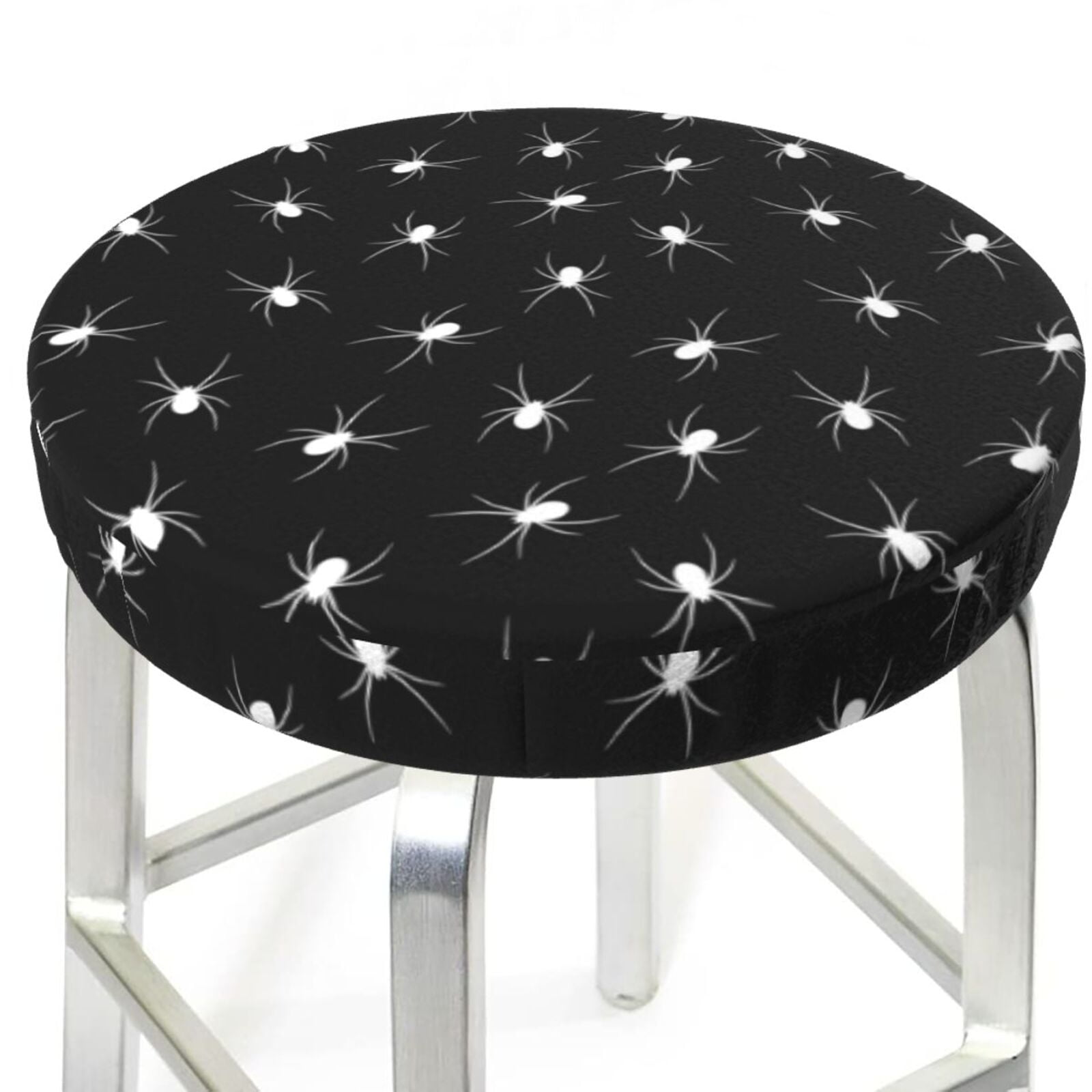 Round Bar Stool Seat Covers, cool white spiders black Elastic Round ...