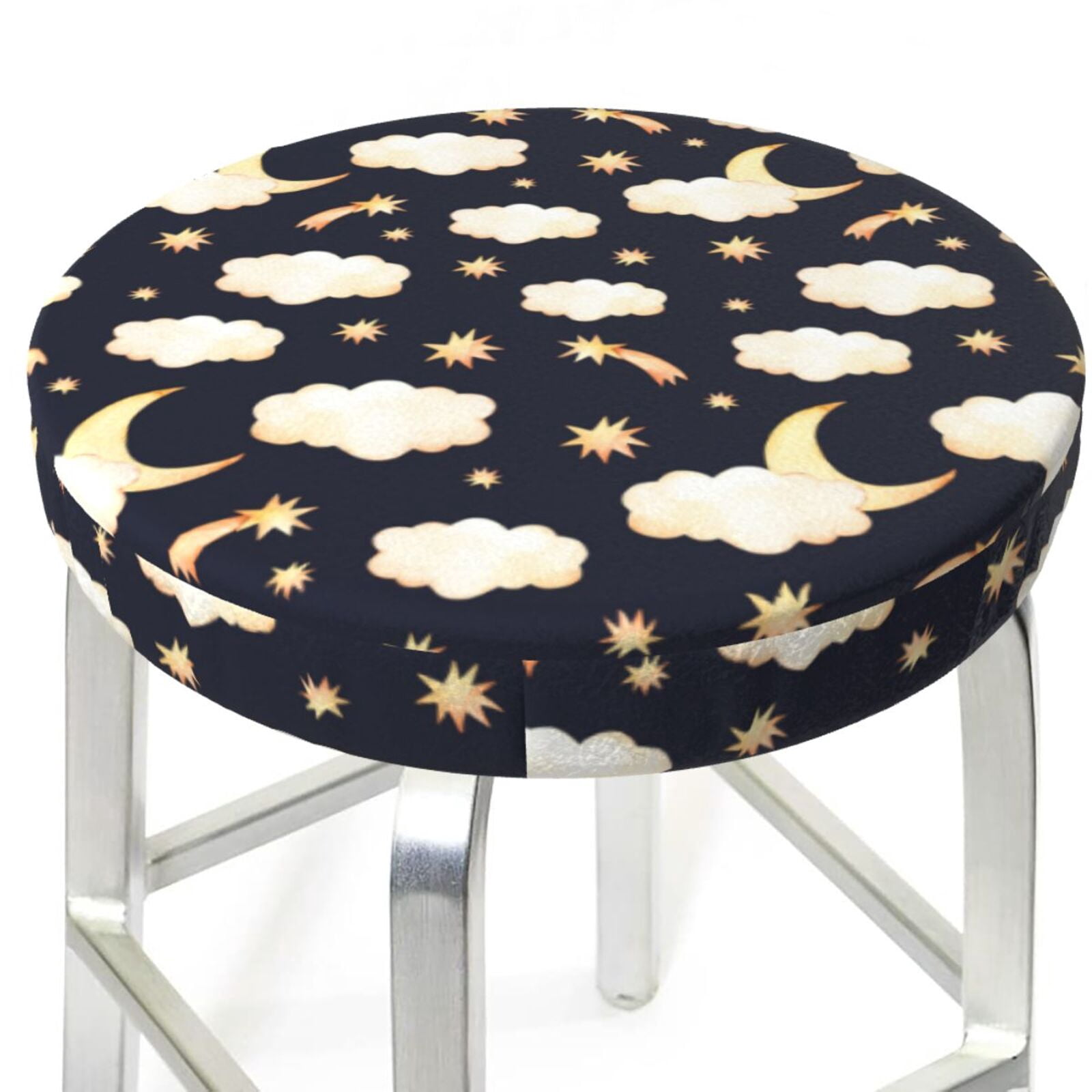 Round Bar Stool Seat Covers, cute clouds moon stars Starry sky Elastic ...