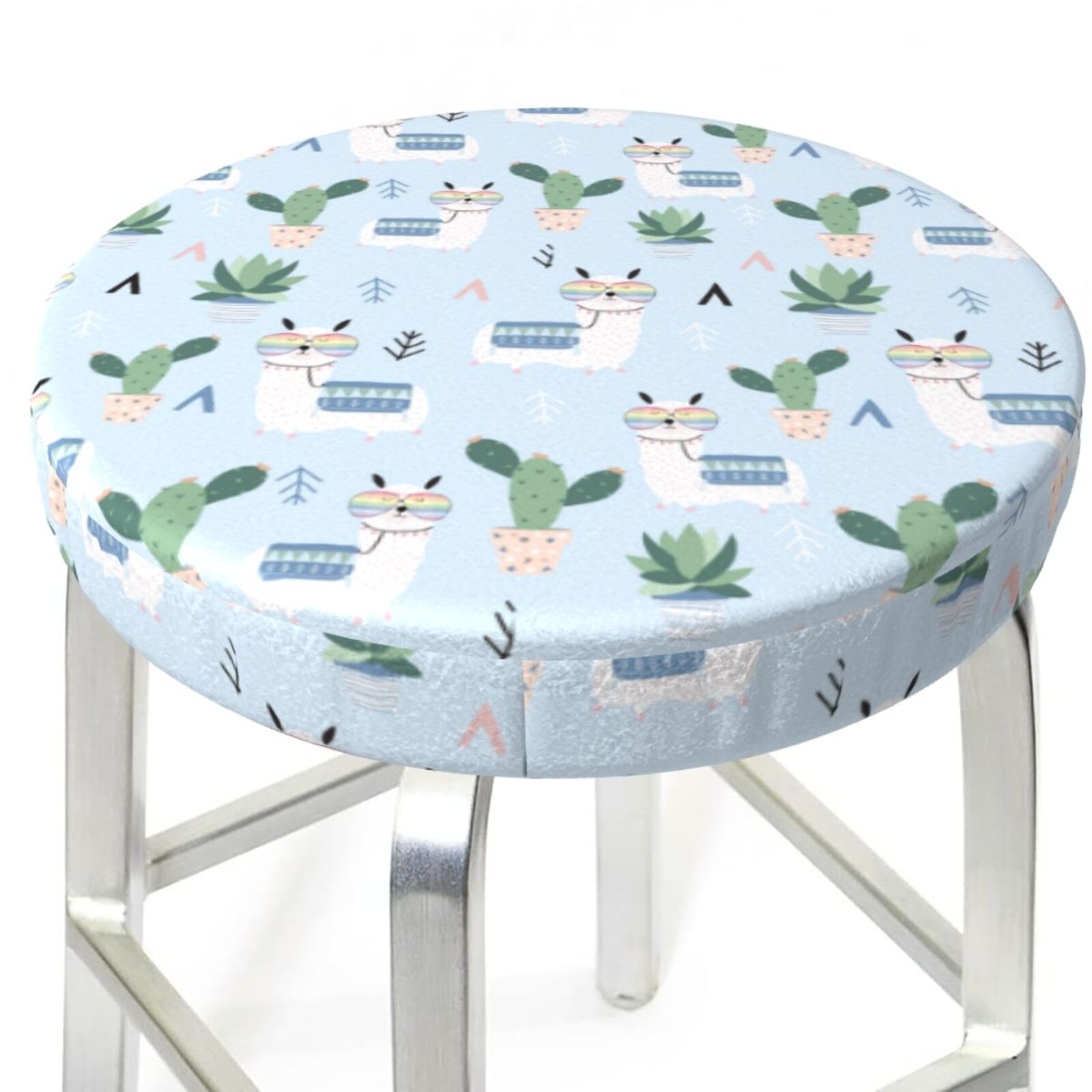 Round Bar Stool Seat Covers, cute llama alpaca glasses cactus blue ...