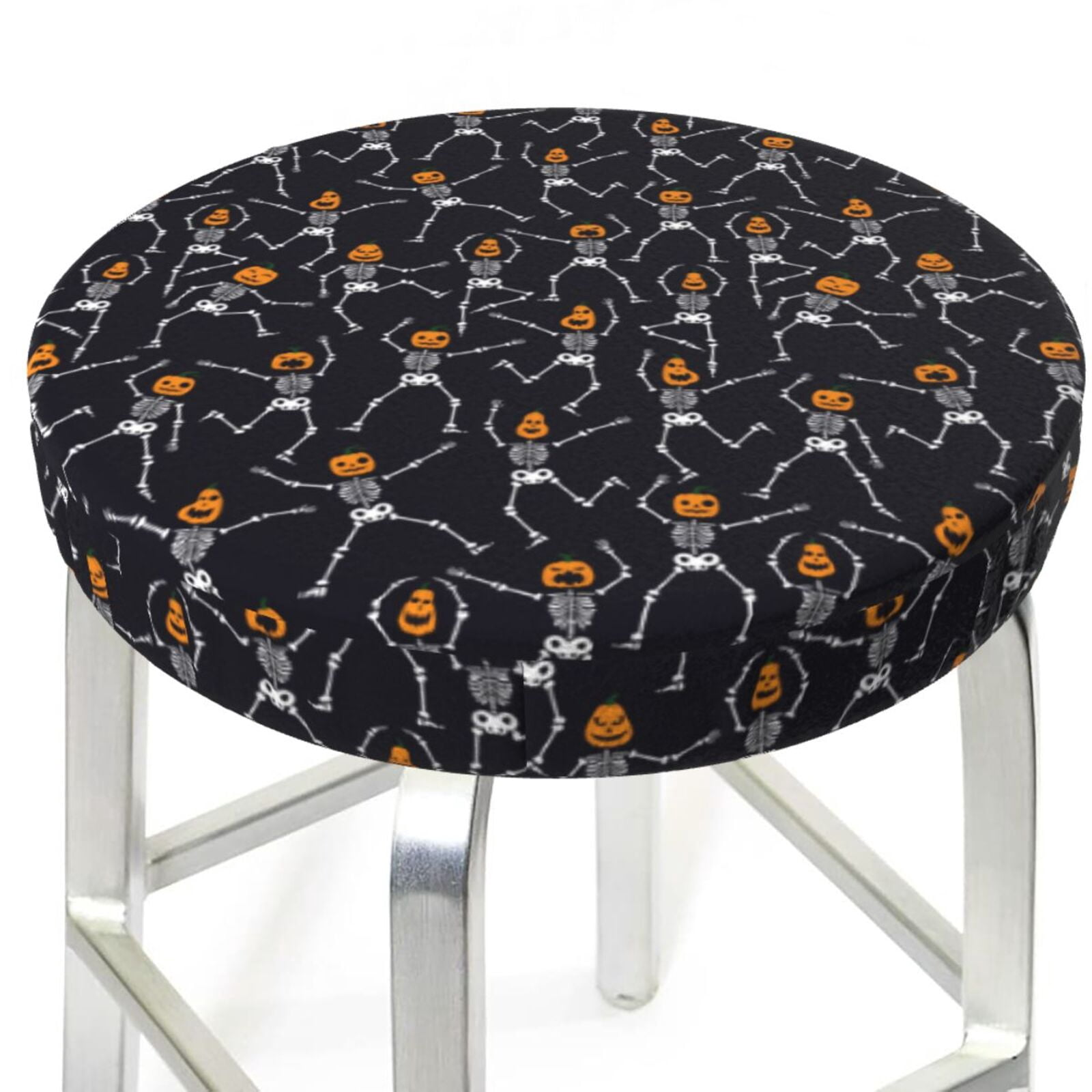 Round Bar Stool Seat Covers, pumpkin halloween skull Elastic Round ...