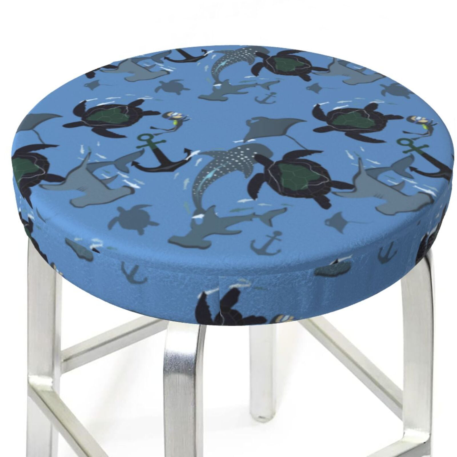 Round Bar Stool Seat Covers, stingrays Hammerhead shark anchor Elastic ...