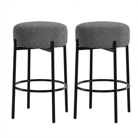 Round Bar Stools Set of 2, 24" Modern Backless Bar Stools, Sherpa ...