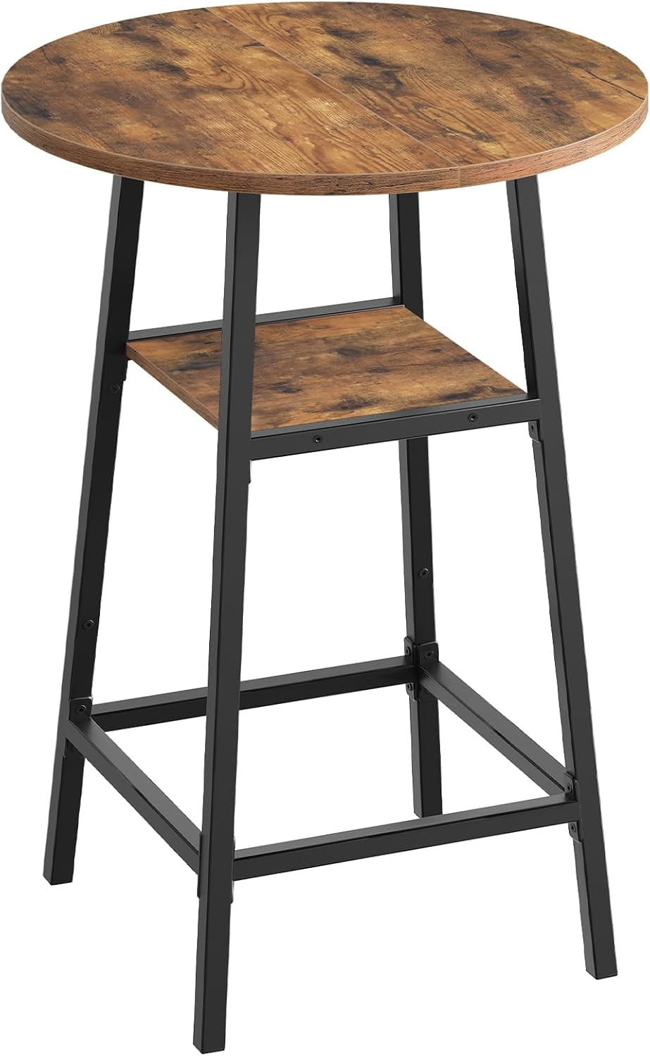 Round Bar Table, 37.4" High Pub Top Table with Footrest, 2-Tier Counter ...