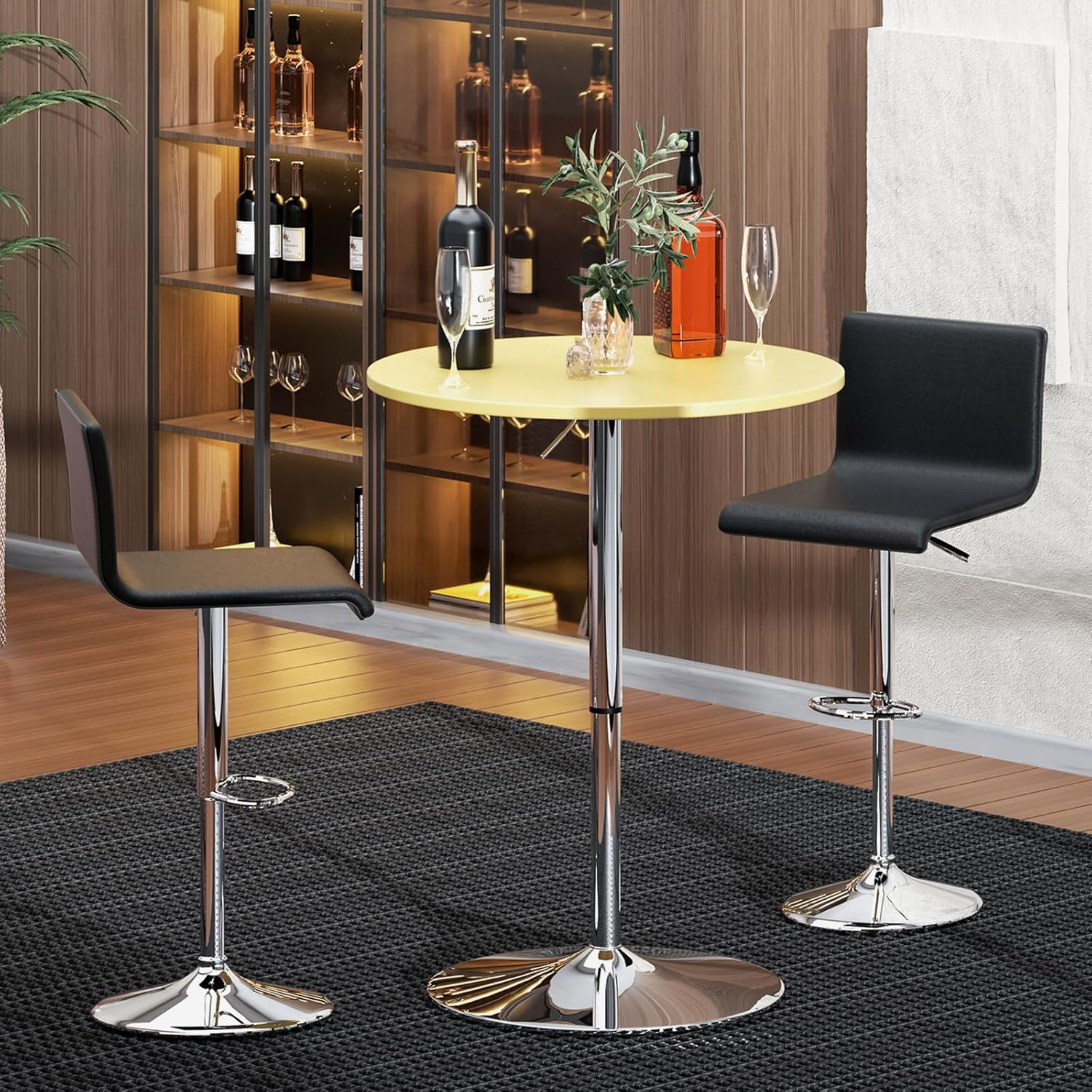 Round Bar Table Height Adjustable Bistro Pub Table, Bar Height Cocktail ...