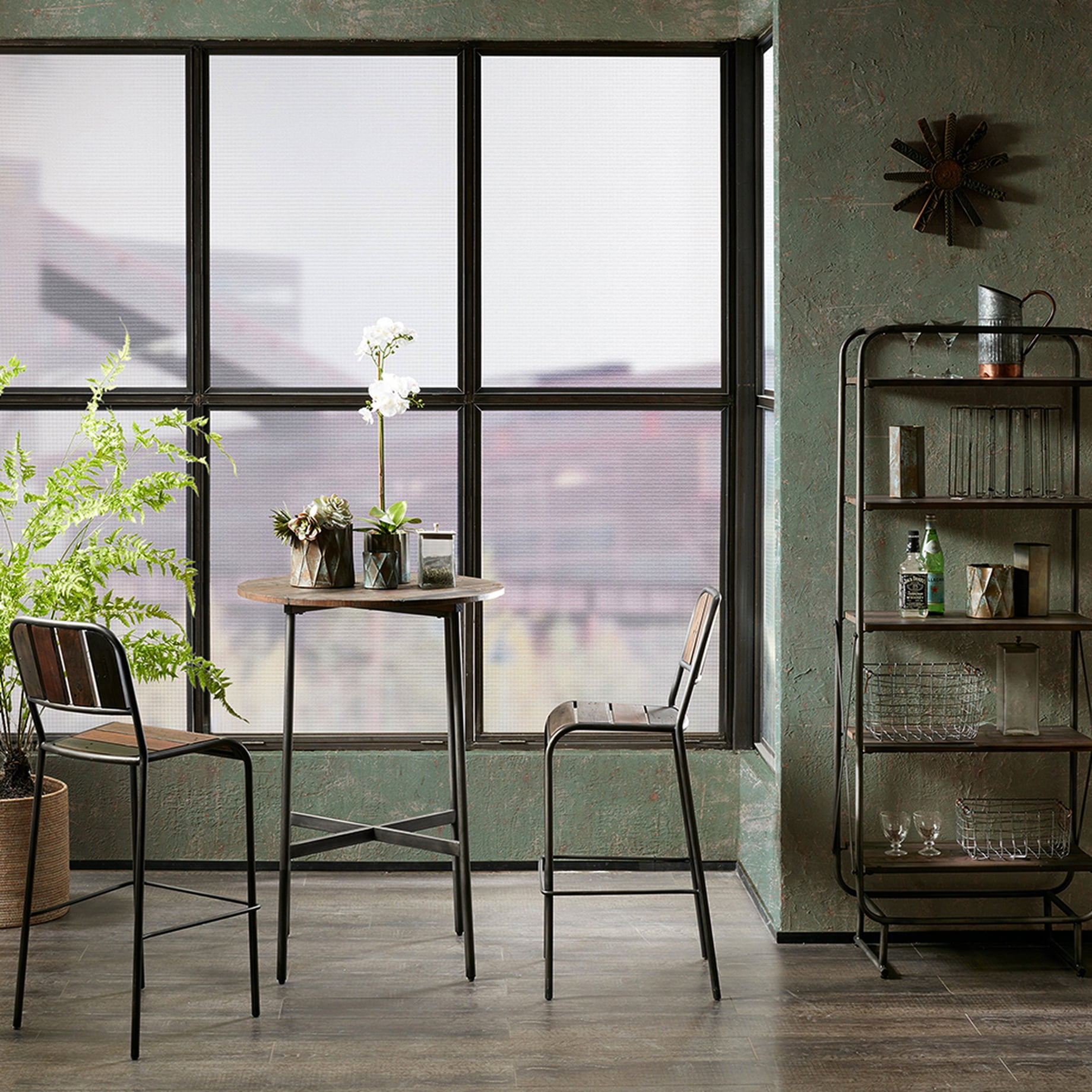 Round Bar Table With Multi Pine Wood, 30" Diameter X 42" Height, Metal ...