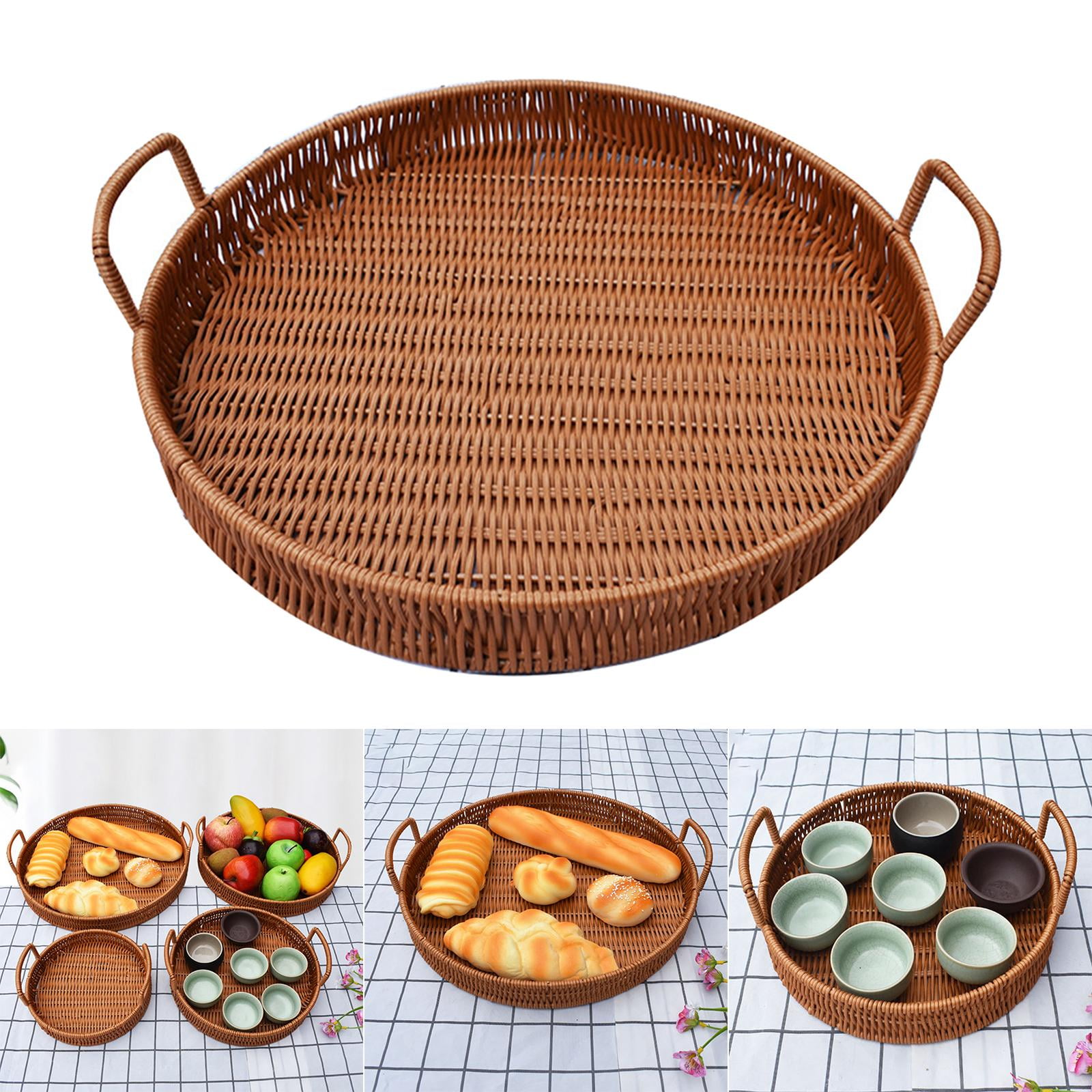 Round Basket Tray Organizer Basket Bread Fruit Snack Platter Serving ...