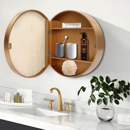 Round Bathroom Mirror Cabinet, 19In Bathroom Wall Storage Cabinet ...
