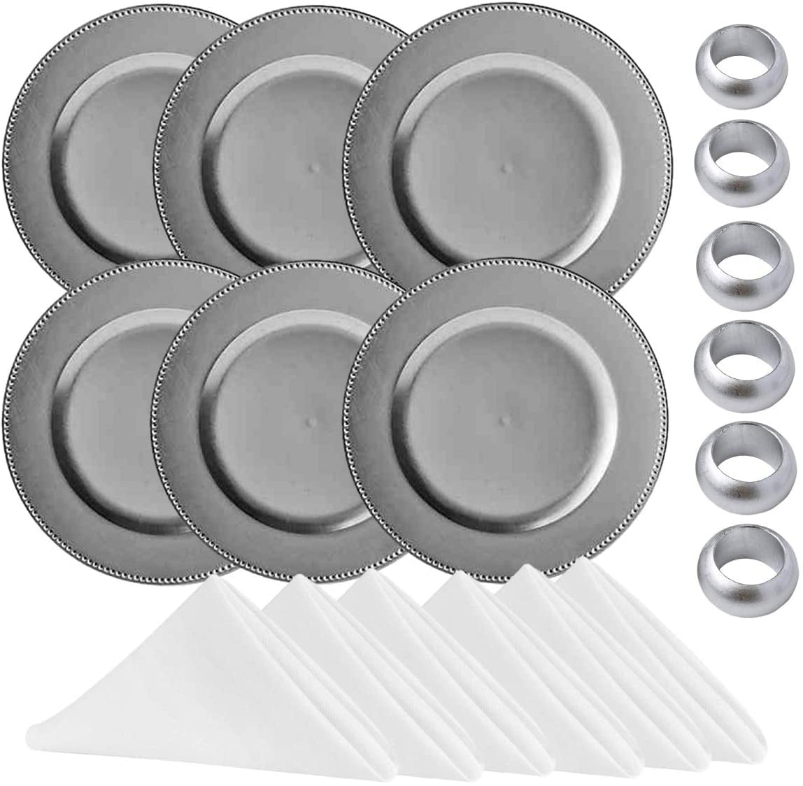 Round Beaded Charger Plates, 13 Inch, with Napkin Rings and Cloth ...