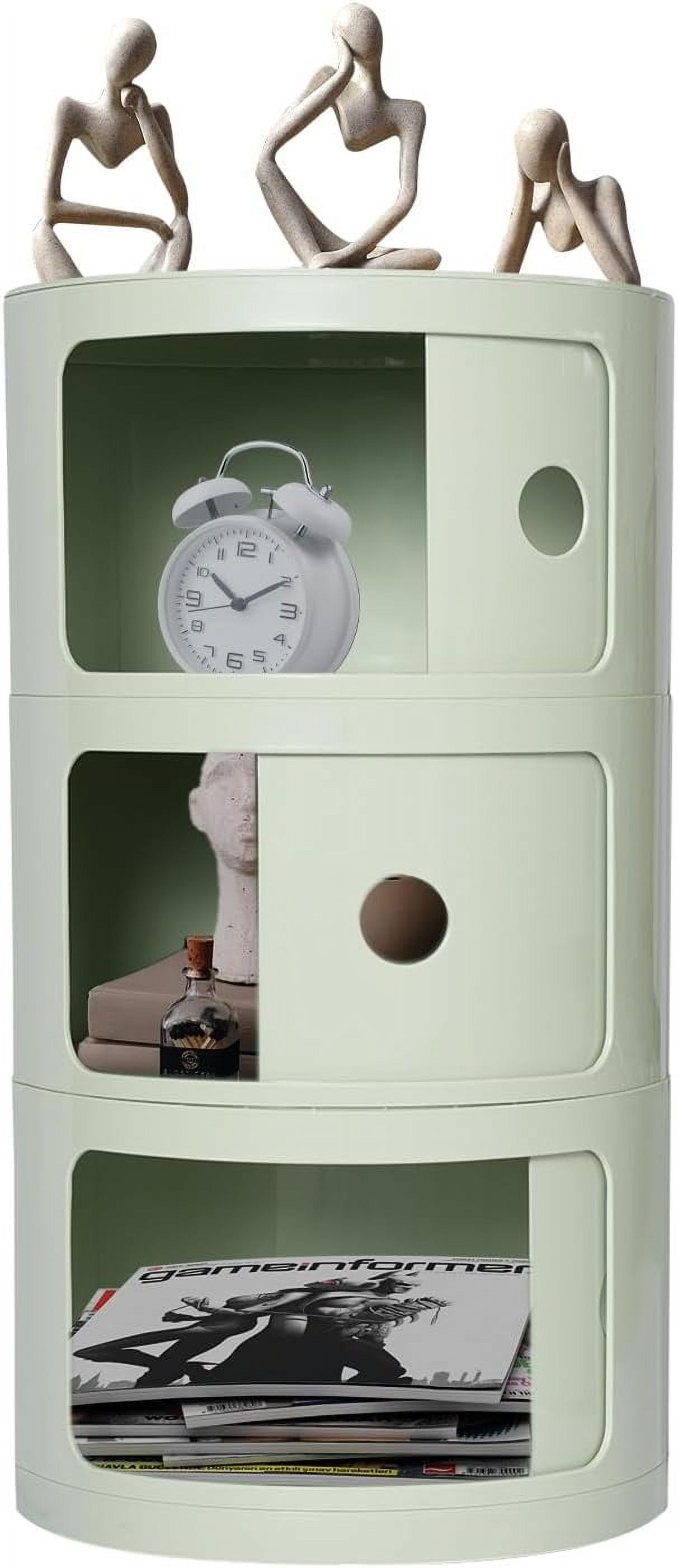 Round Bedside Table -Nightstand Storage Unit Chest W/Drawers & Sliding ...