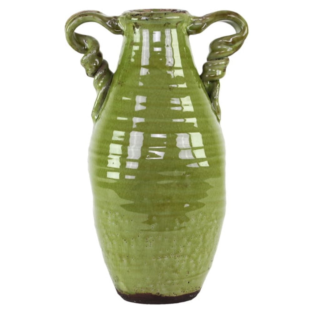 Round Bellied Tuscan Vase with 2 Looped Handles Craquelure - Green ...