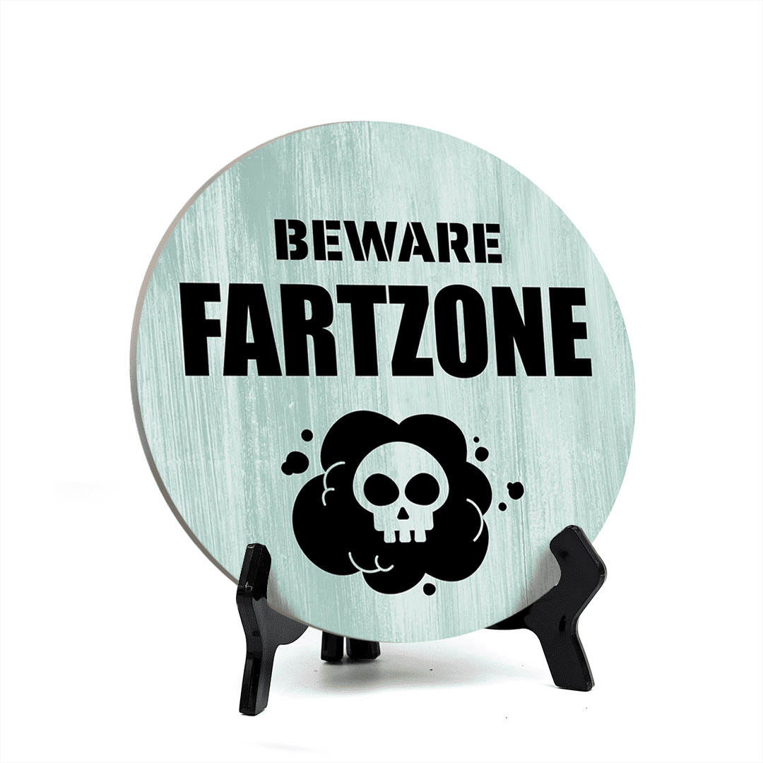 Round Beware Fart Zone, Light Green Decorative Bathroom Table Sign with ...