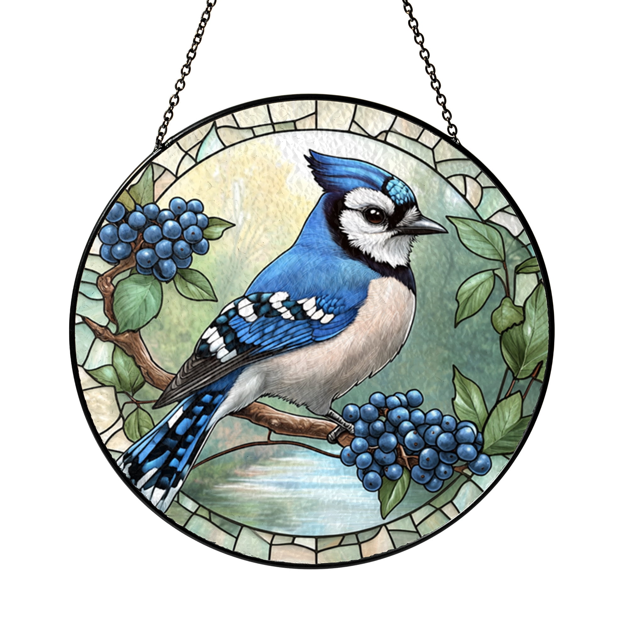 Round Bird Window Art – Blue Jay in Stained Glass Style - Walmart.com