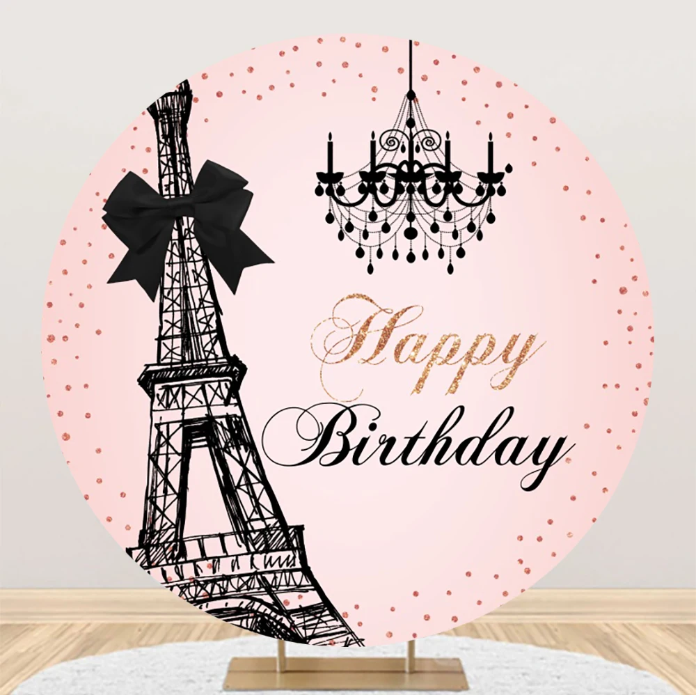 Round Birthday Backdrop Cover Famous Landmark Paris Eiffel Tower Girls ...