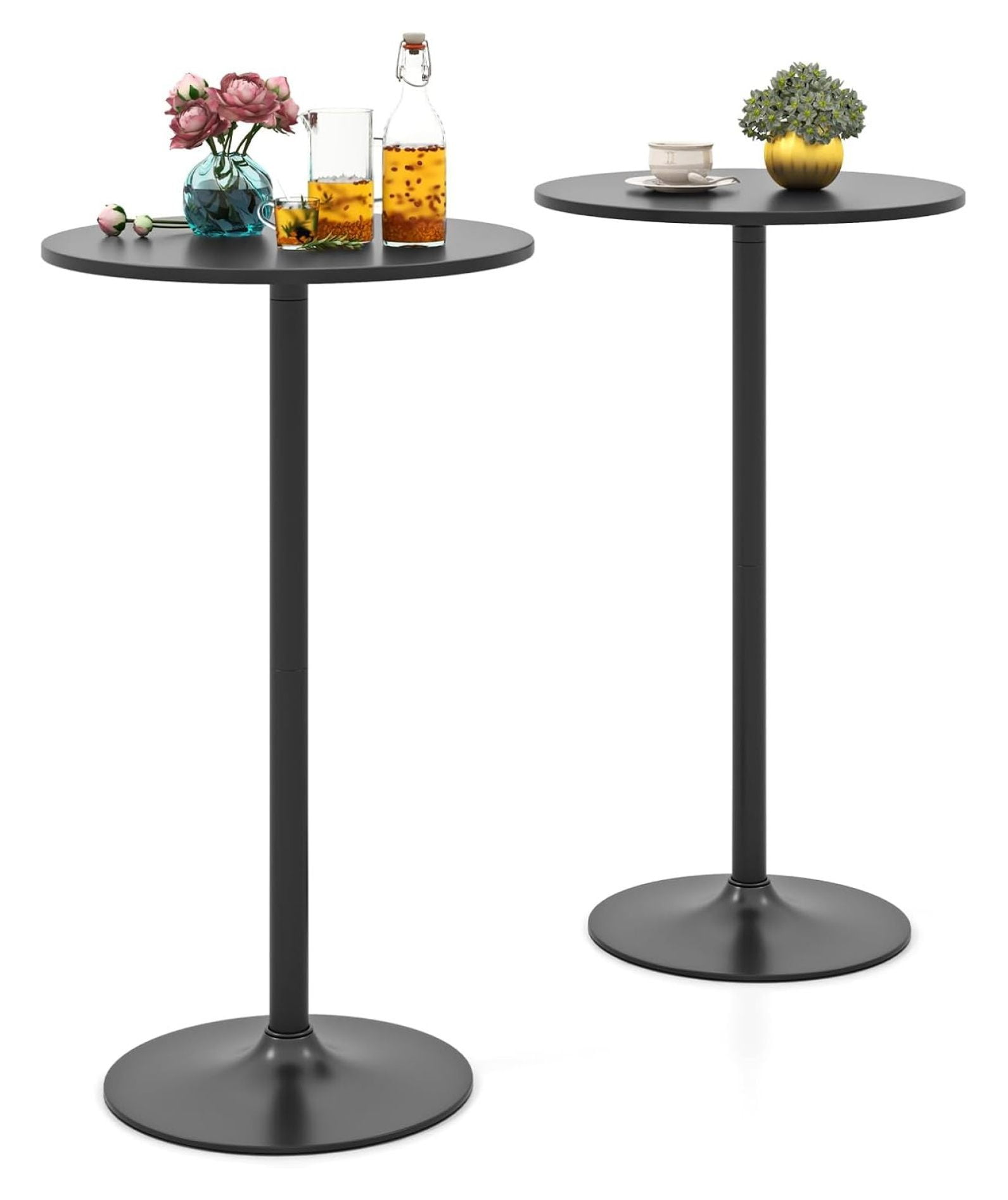 Round Bistro Table Set of 2, Height Adjustable Bar Height Cocktail ...