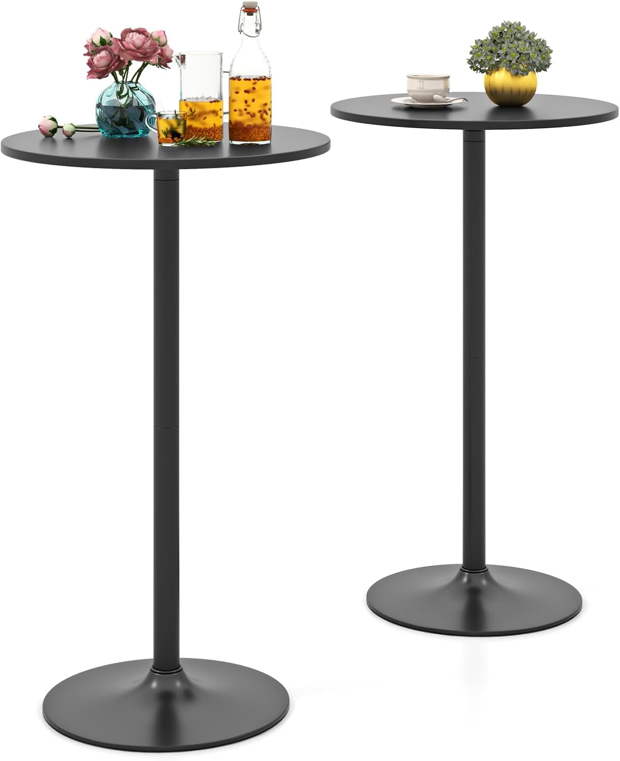 Round Bistro Table Set of 2, Height Adjustable Bar Height Cocktail ...