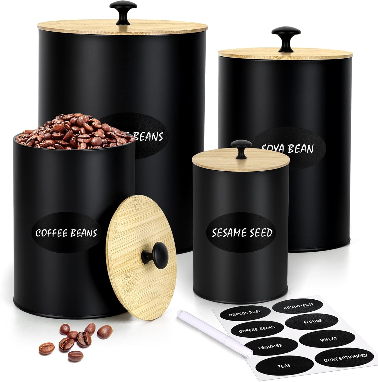 round black kitchen canisters for countertop set of 4, flour sugar ...