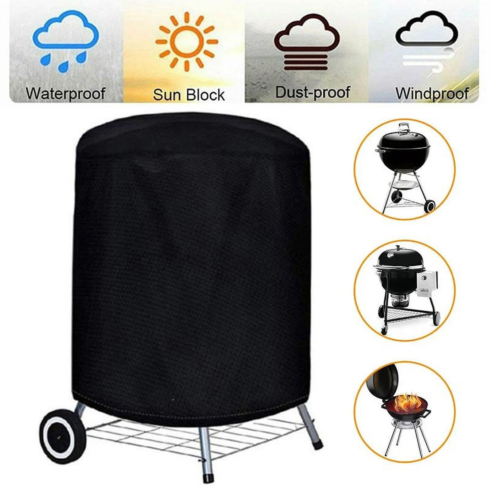 Round Black Outdoor Grill Cover Fire Pit Stove BBQ Covers Waterproof ...