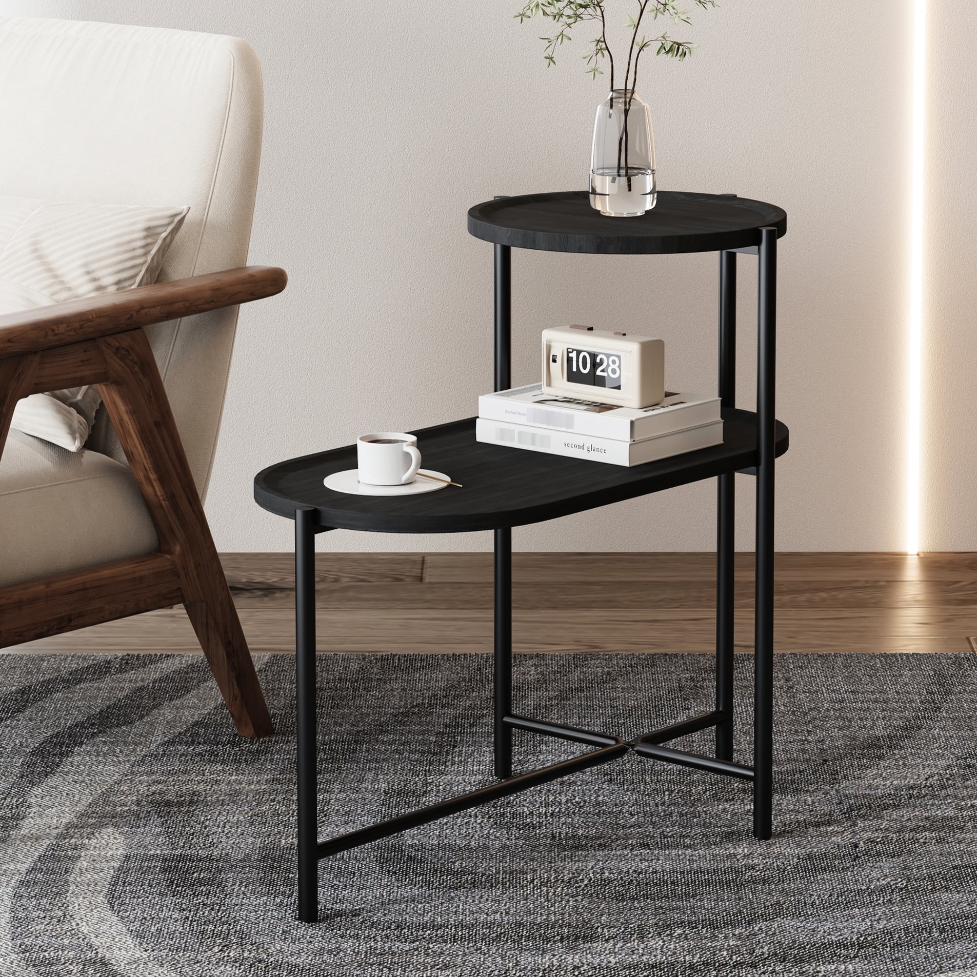 Round Black Side Table With - Edges For Living Rooms Stylish Large ...