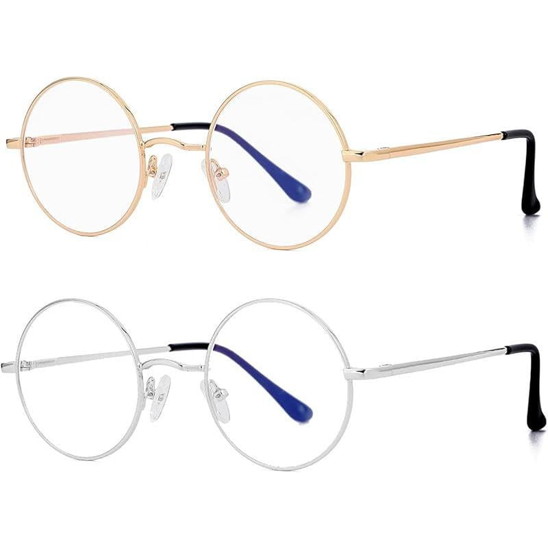 Round Blue Light Blocking Glasses for Women Men Circle Clear Lens Metal ...