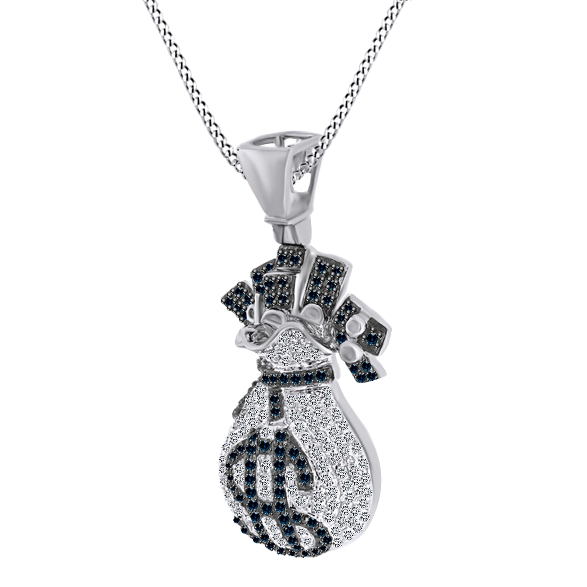 AFFY Round & Blue Natural Diamond Money Bag Dollar Sign 10k Solid White ...
