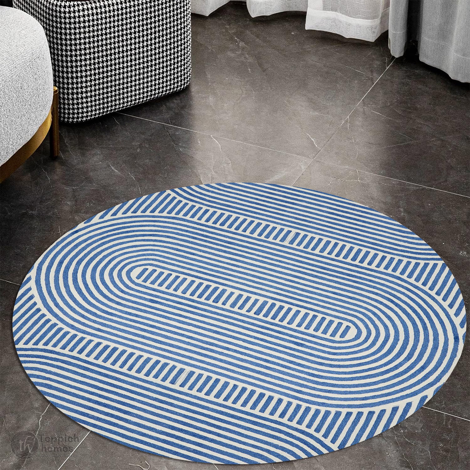 Round Blue rug 17x17, Hand tufted carpet, Area rugs for Bed, Living ...