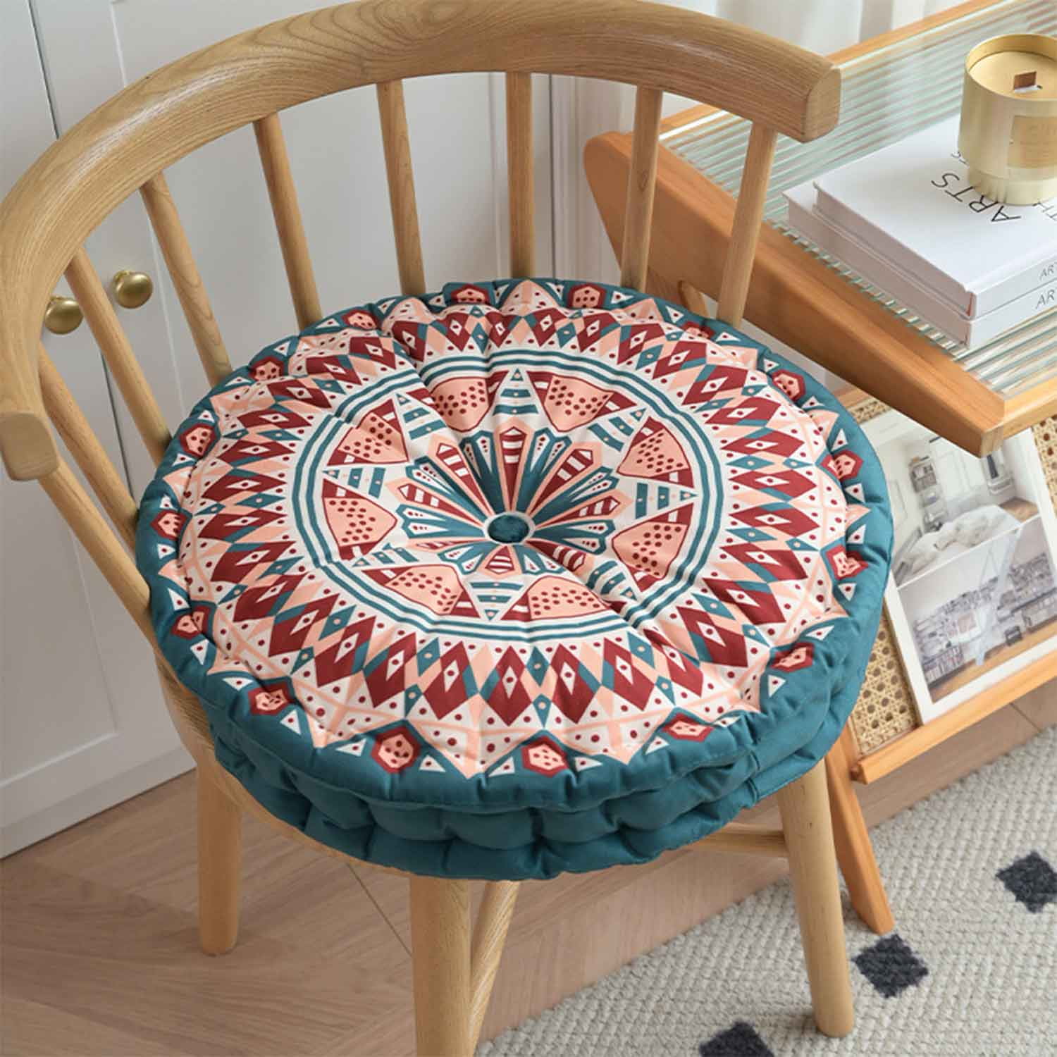 Round Bohemian Floor Pillow, Meditation Floor Pillow Ethnic Style Floor ...
