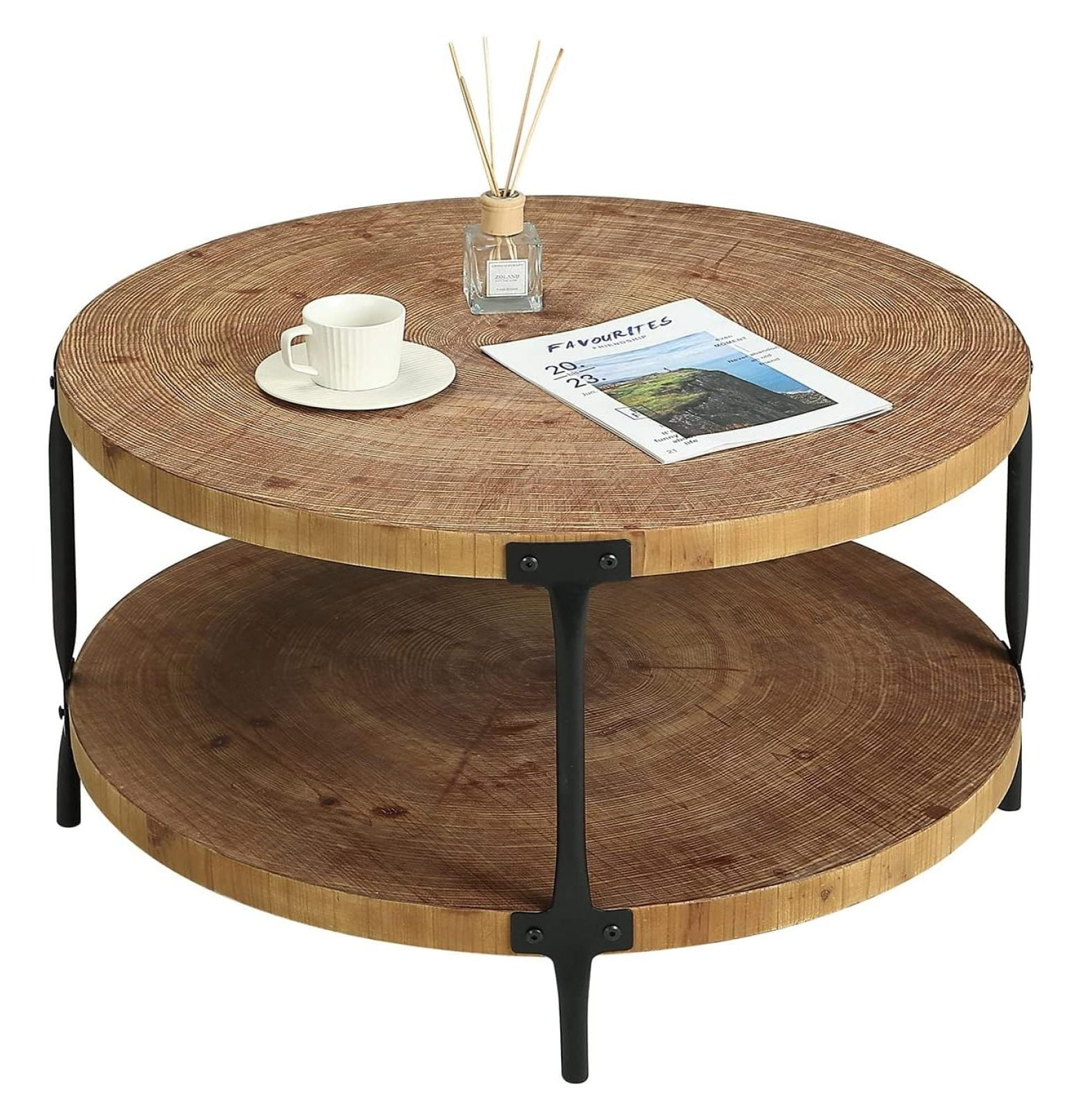 Round Boho Wood Coffee Table - 31.5" Farmhouse Natural Circle Wooden 2 ...