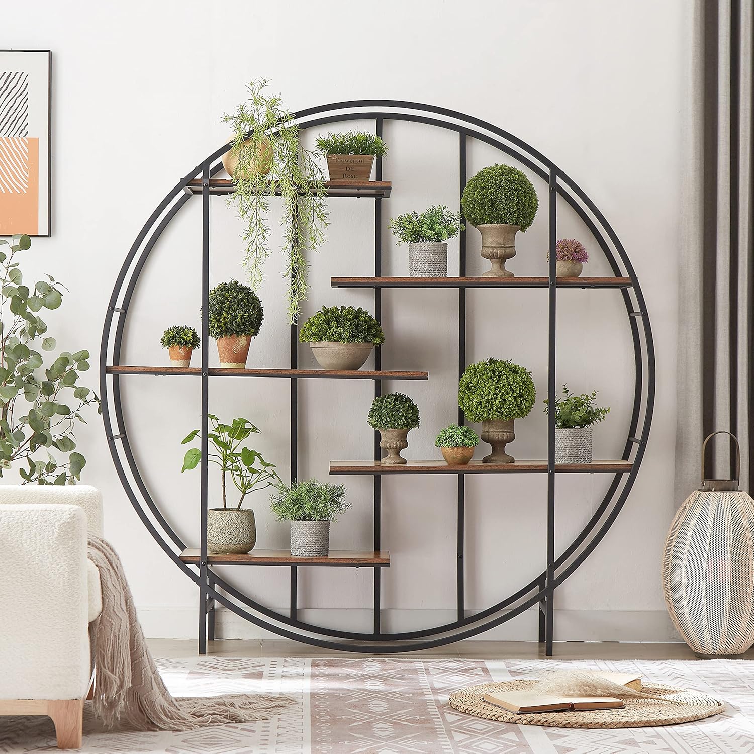 Round Book Shelf, Round 5-Tier Plant Shelf for Indoor Outdoor, Open ...
