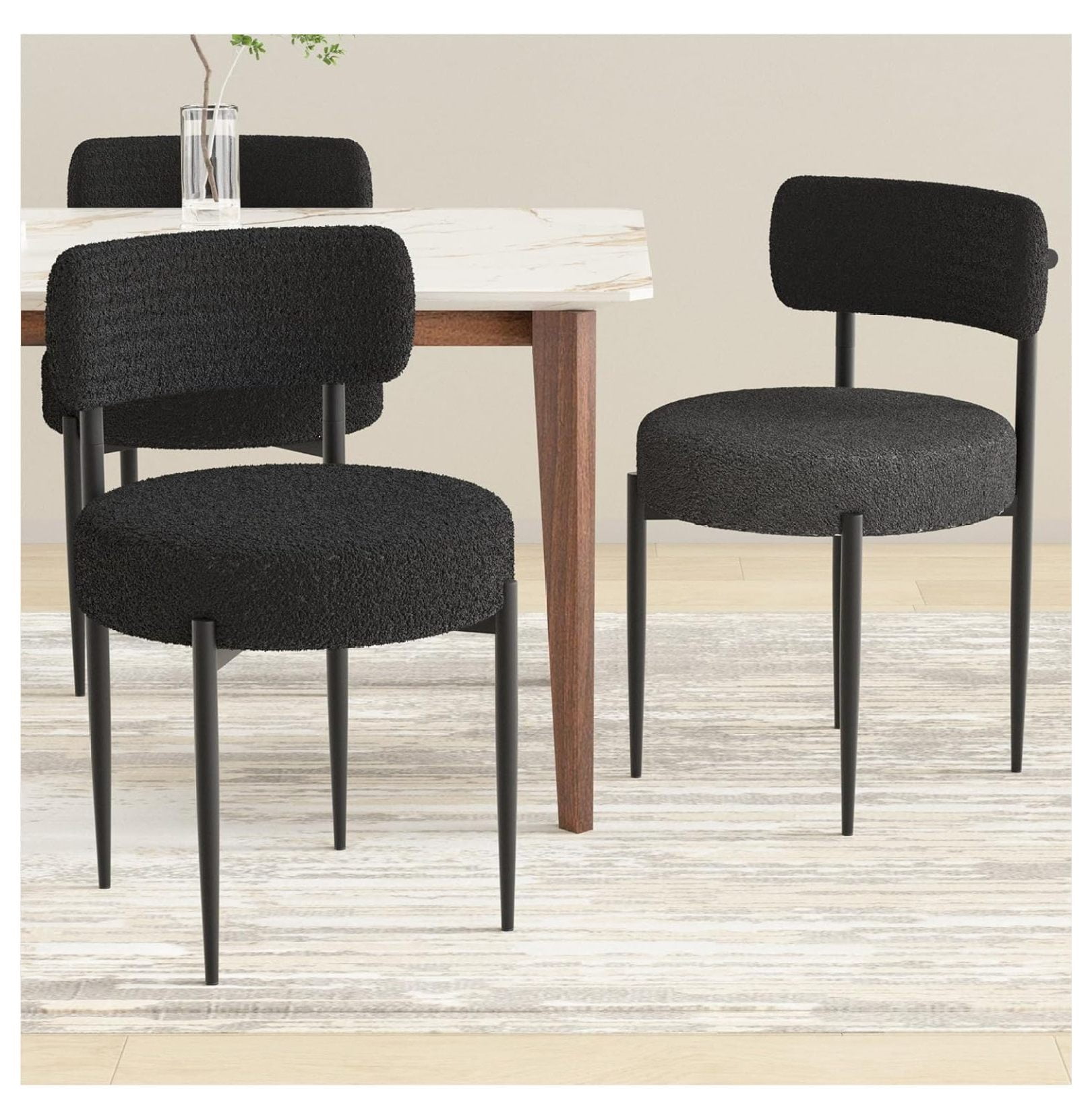 Round Boucle Dining Chairs Set of 2, -Century Modern Upholstered Dining ...