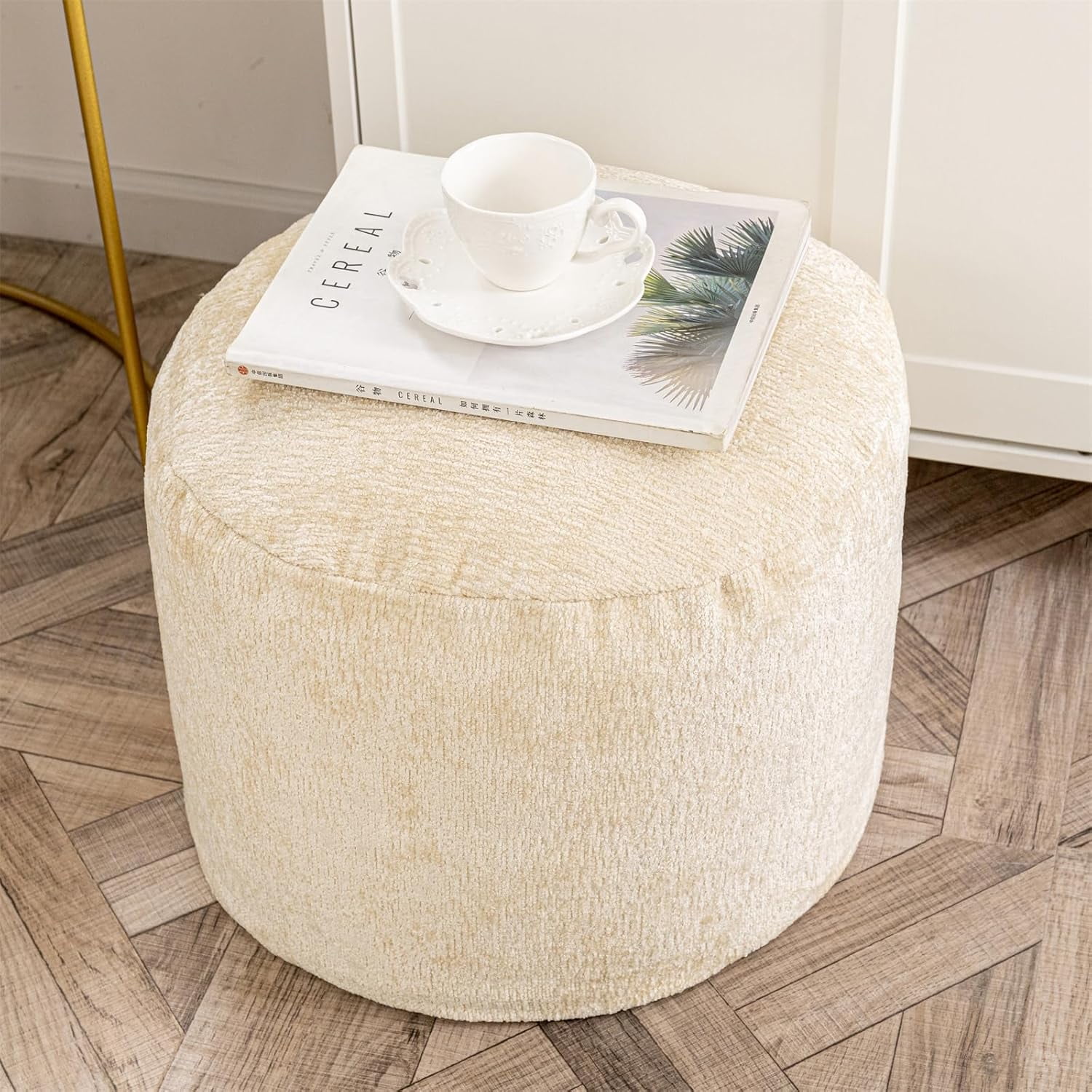 Round Boucle Pouf Ottoman Ottoman Foot Rest Modern Foam Filled Foot ...