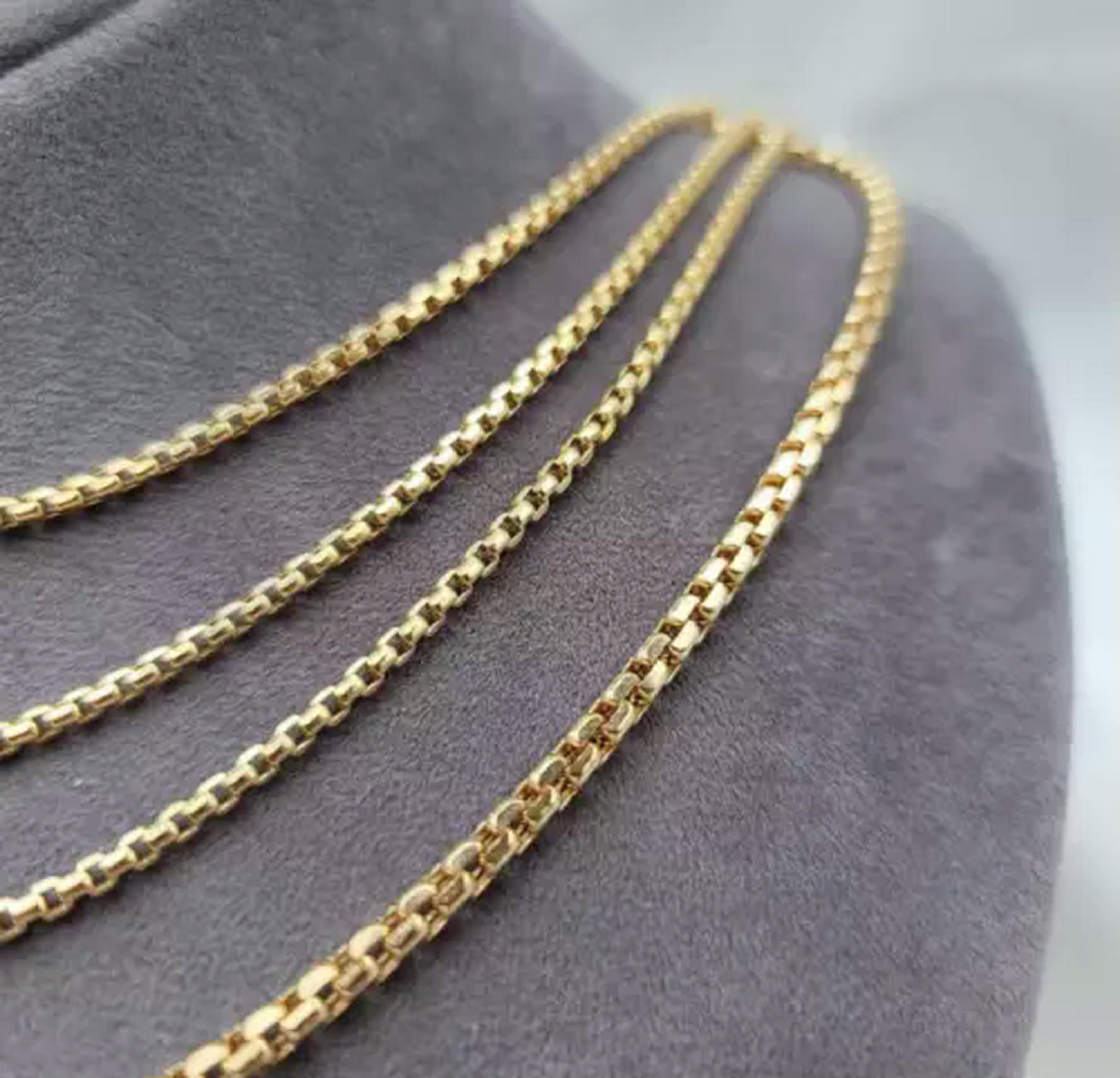 Round Box Chain Gold Plated Stainless Steel Necklace Men Women 16"-32 ...