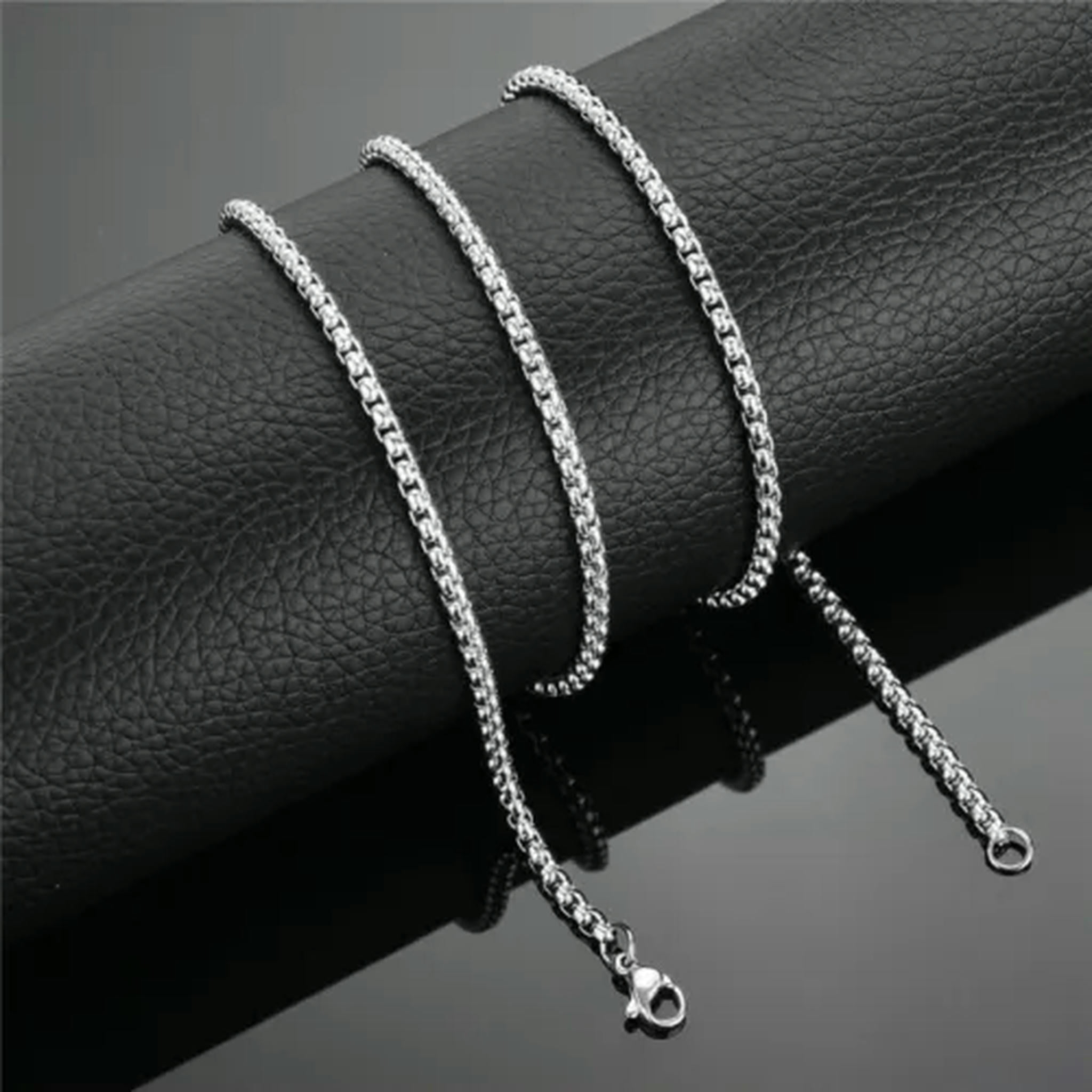Round Box Chain Stainless Steel Necklace Silver Men Women Link Jewelry ...