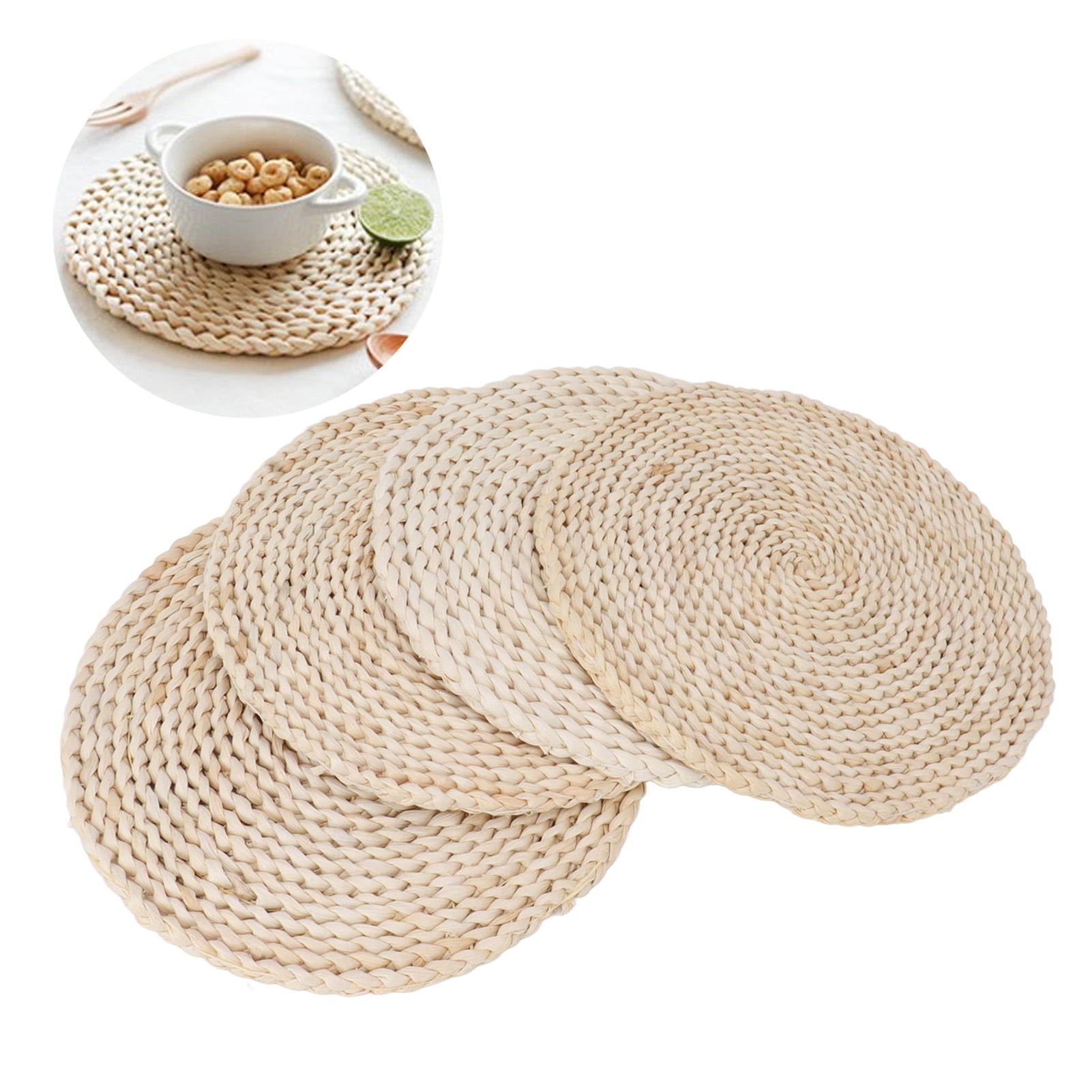 Round Braided Placemats Set of 4, Corn Bran Handmade 9.8 Inches Table ...