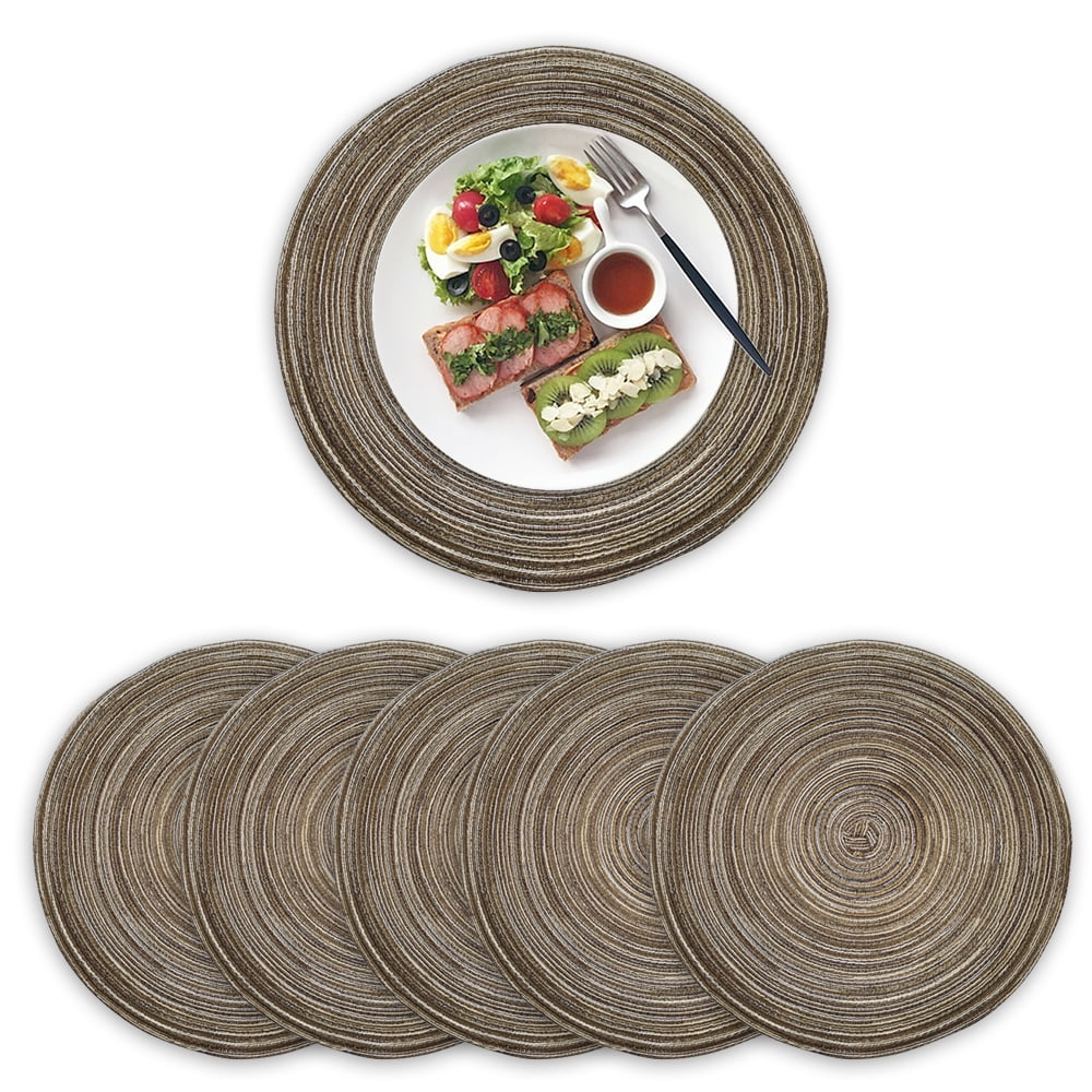 Round Braided Placemats Set of 6 Table Mats for Kitchen Tables Woven ...