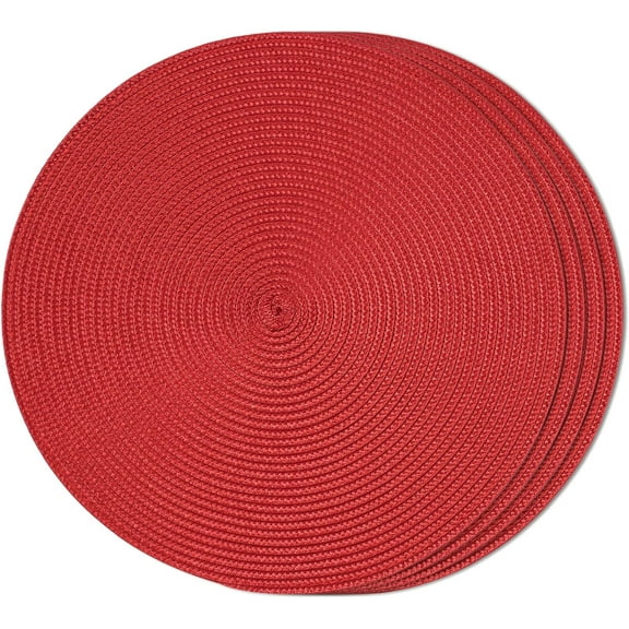 Minimalist Striped Round Table Placemats set of 6, Red White Washable ...