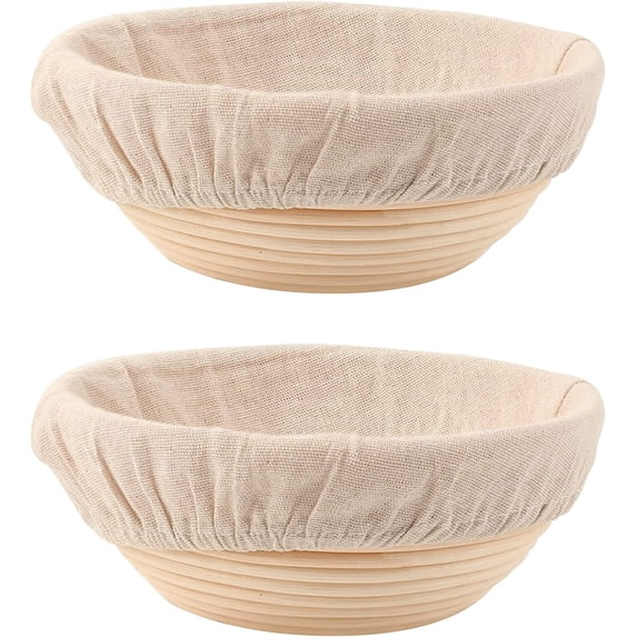 Round Bread Dough Proofing Rising Rattan Baskets(Set of 2, 9 inch) w ...