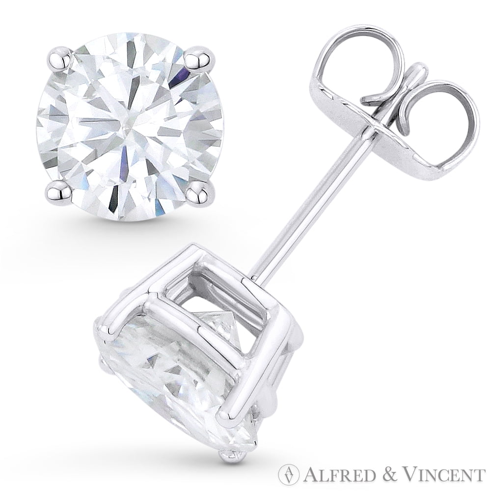Round Brilliant Cut Forever Classic 4-Prong Basket Pushback Stud ...