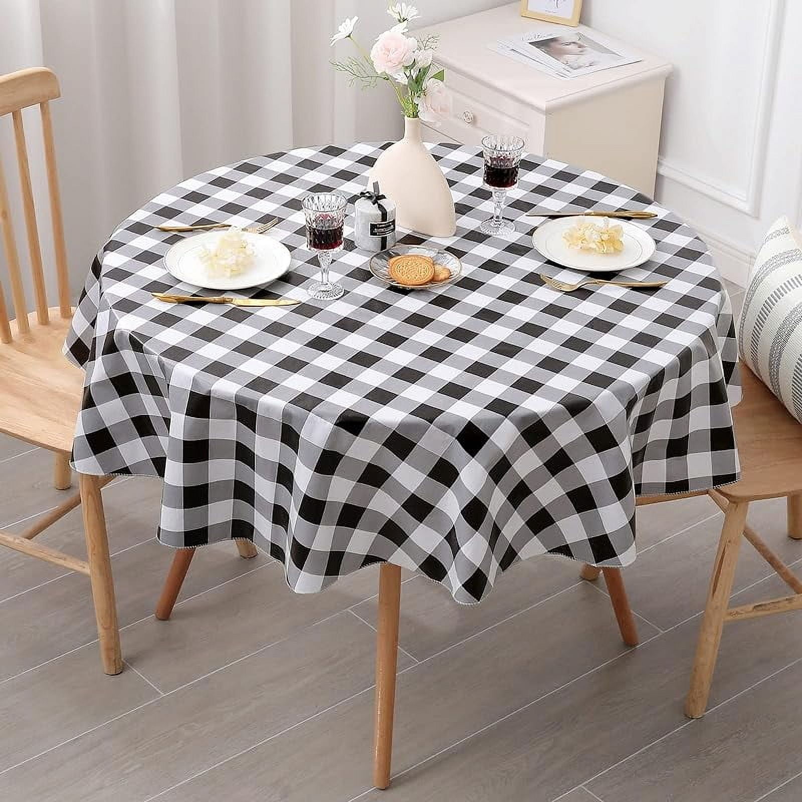 Round Buffalo Plaid Vinyl Flannel Backed Tablecloth, 100% Waterproof ...