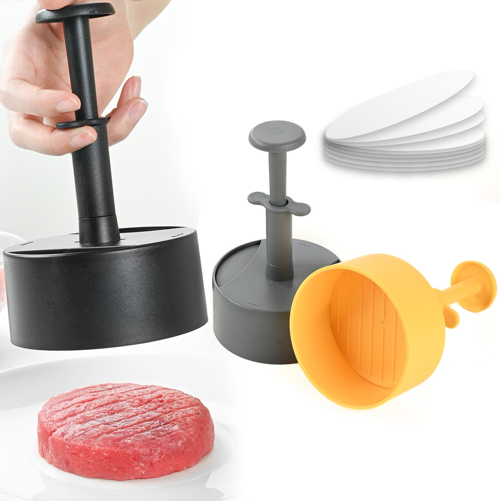 Round Burger Meat Press with Silicone Paper Easy to Use Manual Kitchen ...