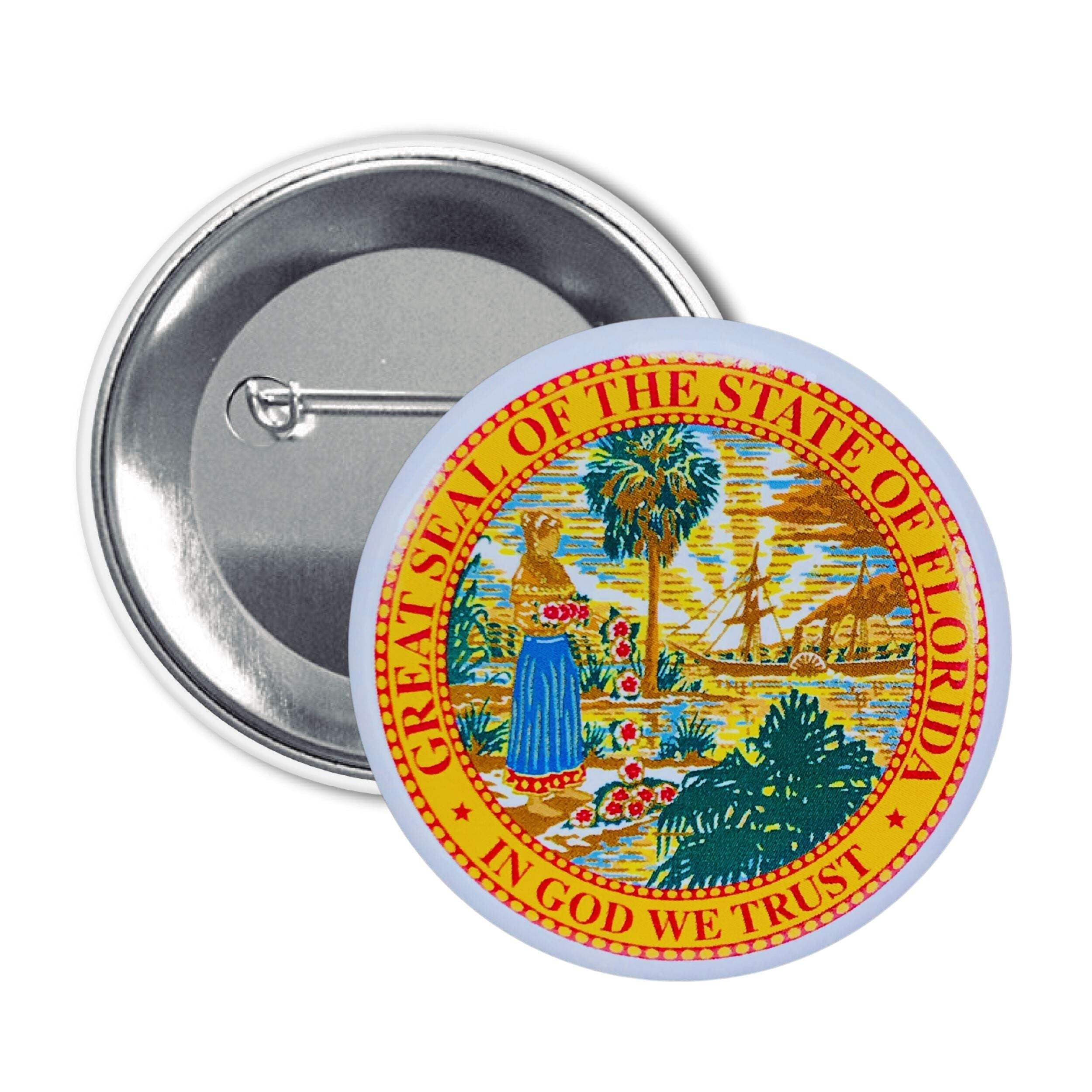 Round Button - State Seal Florida - USA | Wearable Souvenir Pin, Travel ...