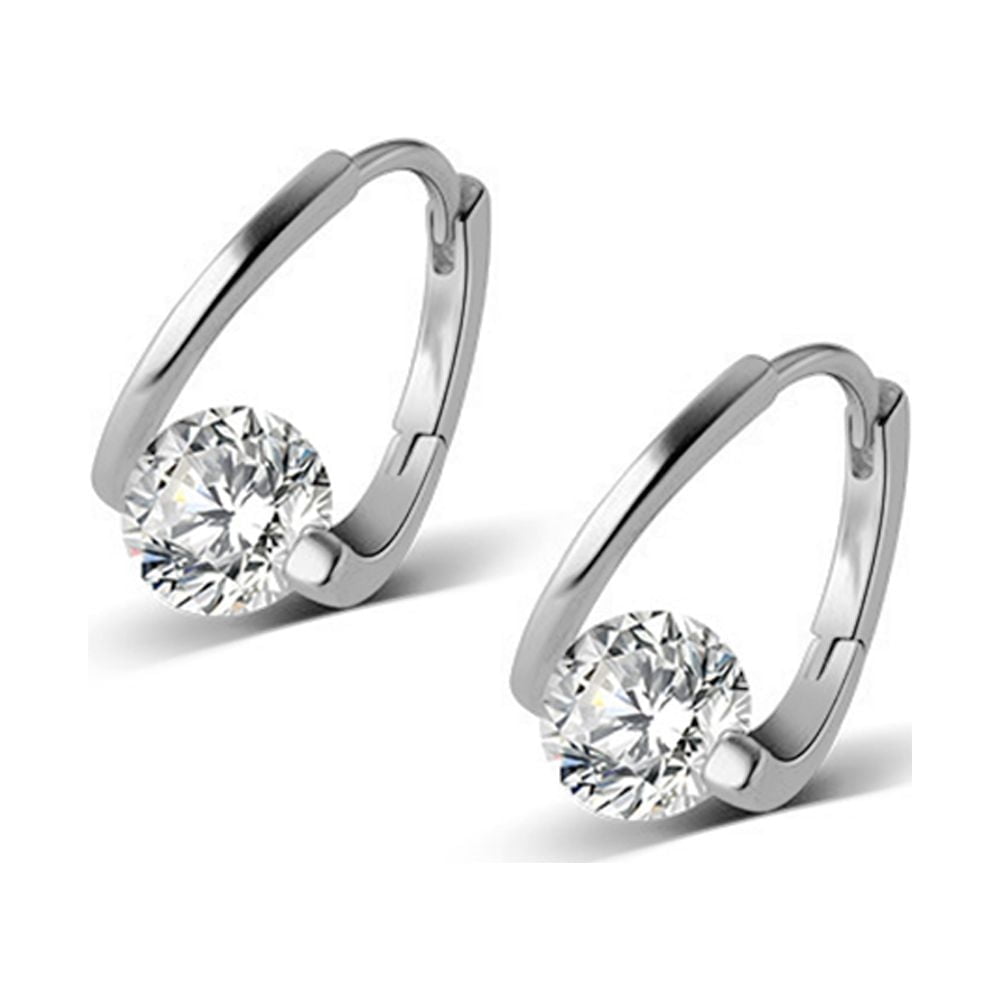 Round CZ Huggie Hoop Earrings 925 Sterling Silver Cartilage Circle ...