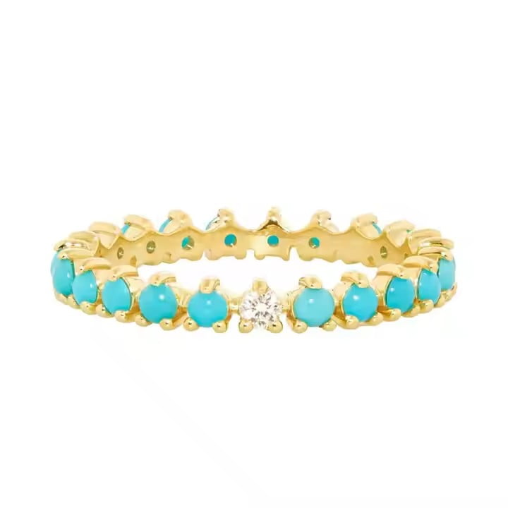 Round Cab Lab-Created Turquoise and Moissanite Full Eternity Wedding ...