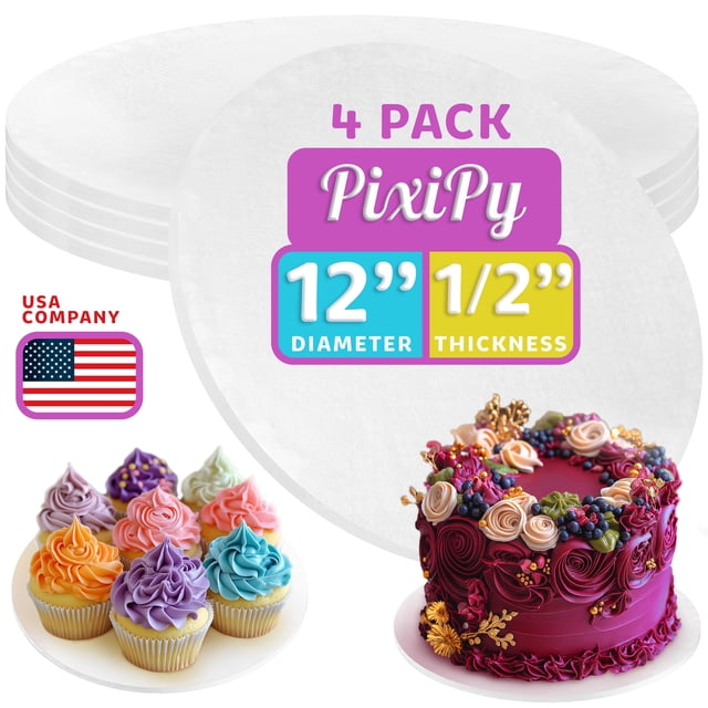 Round Cake Base, 12" White 4 Pack, Cake Decorating Drum for Dessert ...