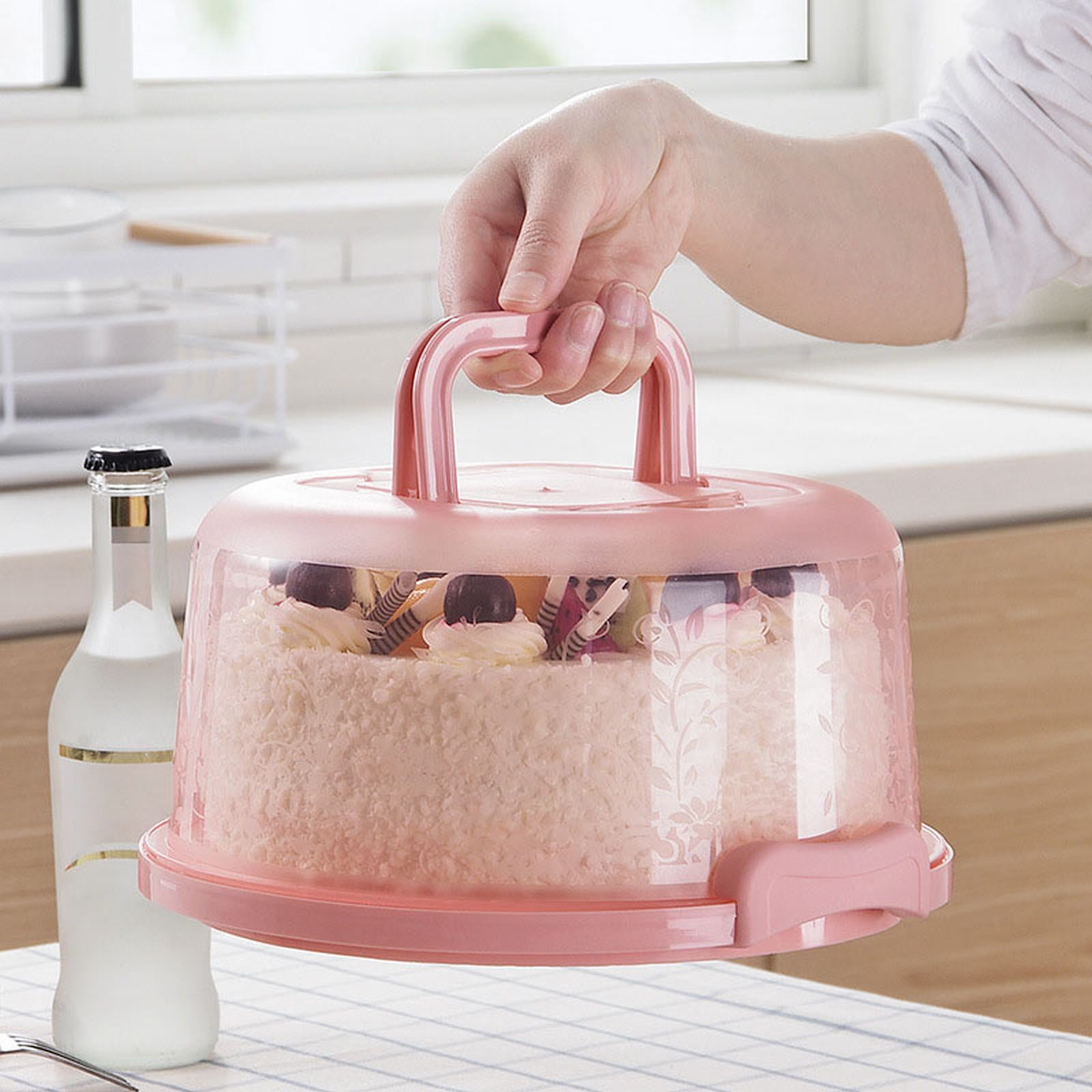 Round Cake Carrier with Lid and Handle Cake Holder Serving Tray ...