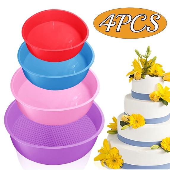 4 Pcs Round Circle Assorted Silicone Cake Pans, Non-Sticking Bakeware ...
