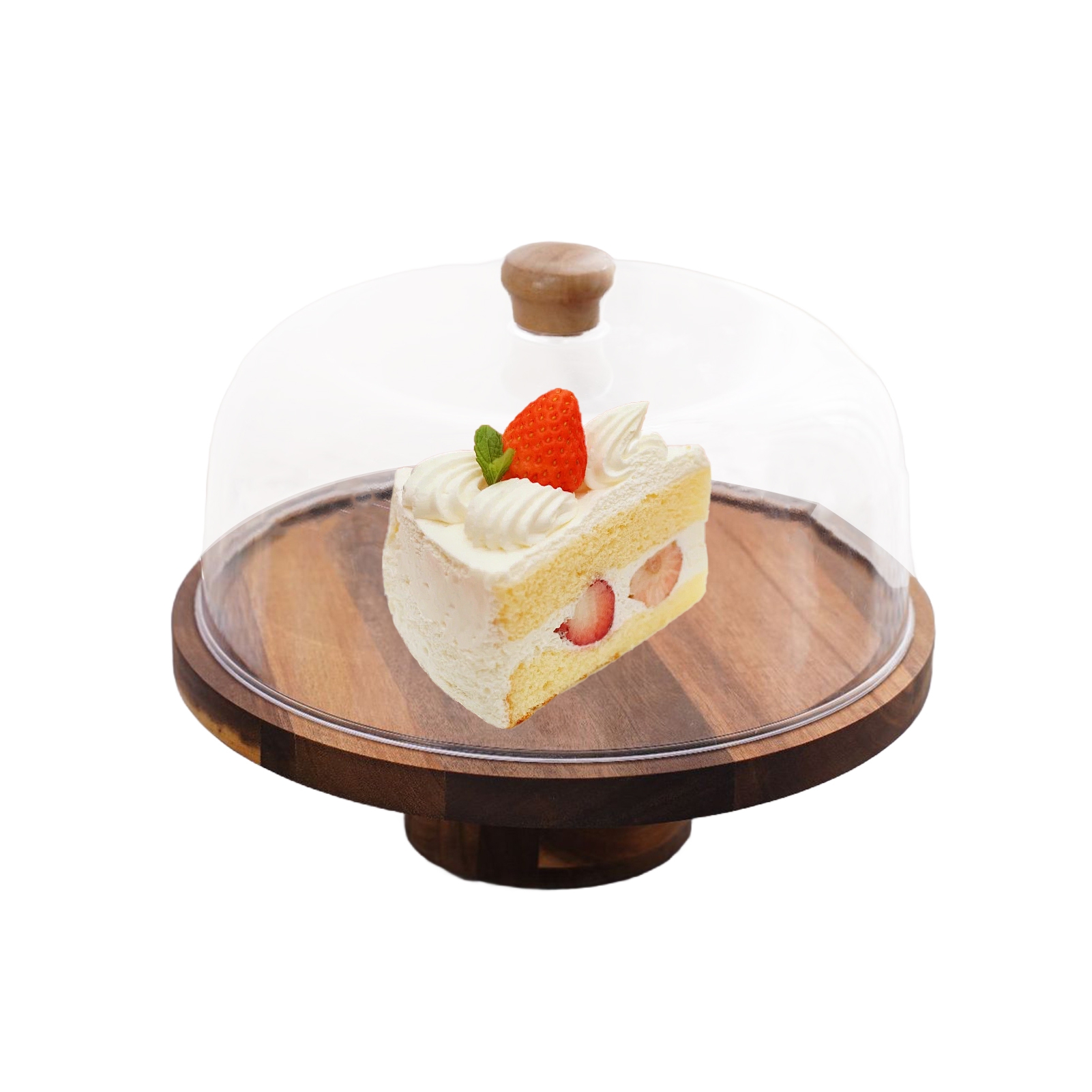 Round Cake Stand 12-inch Wooden Cake Stand with Lid Handle Round ...