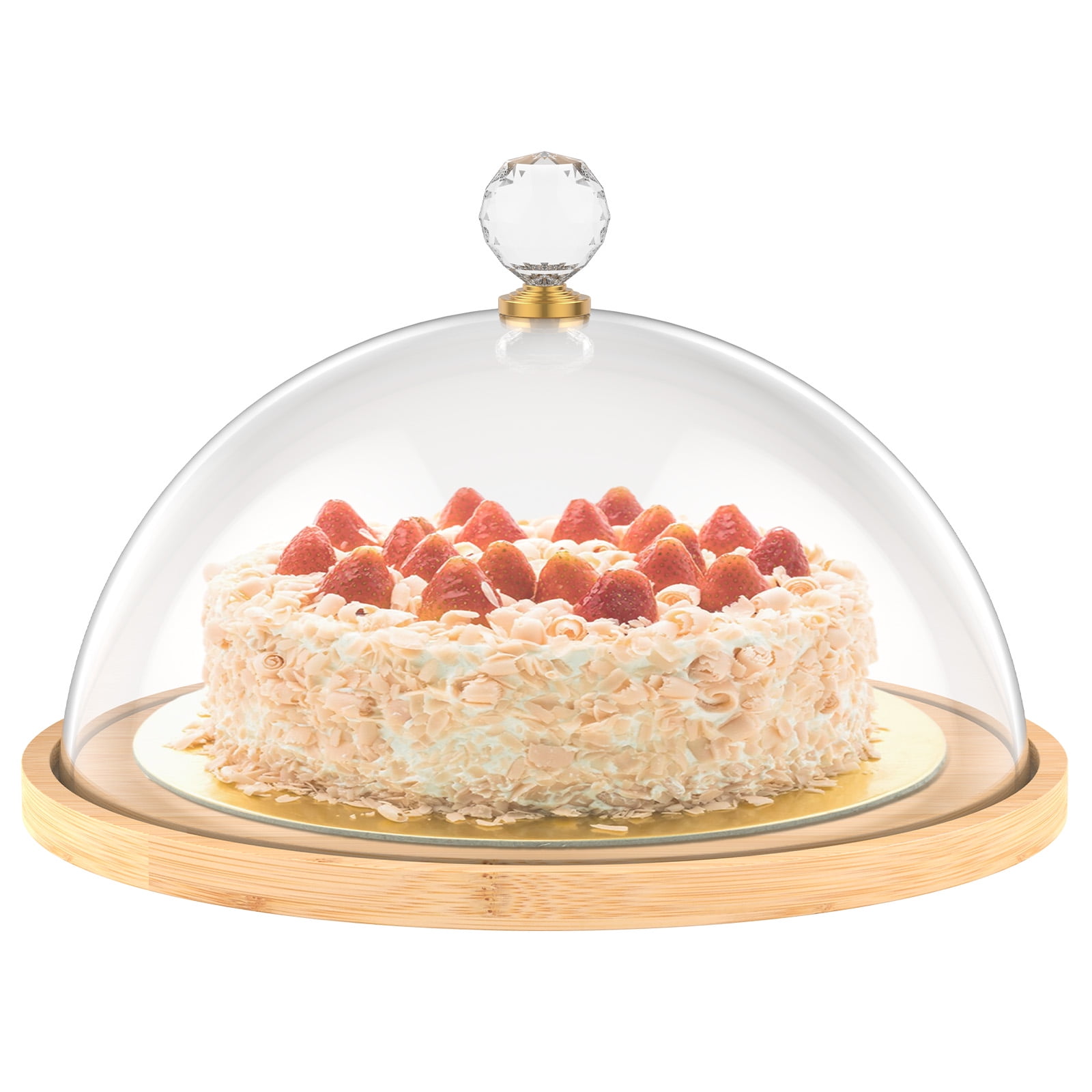Round Cake Stand for Party Wooden Cake Holder with Acrylic Lid Dessert ...