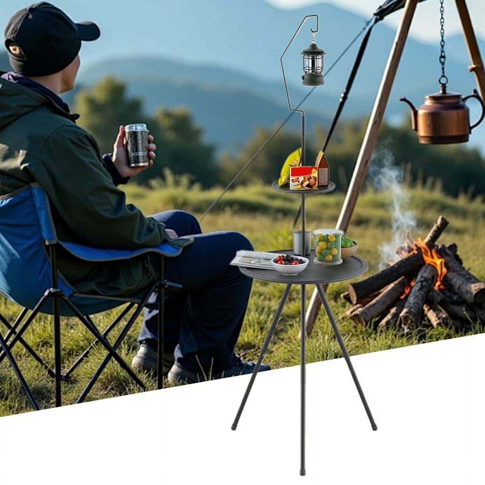 Round Camping Table Double Layer Small Compact Beach Camp Accessories ...